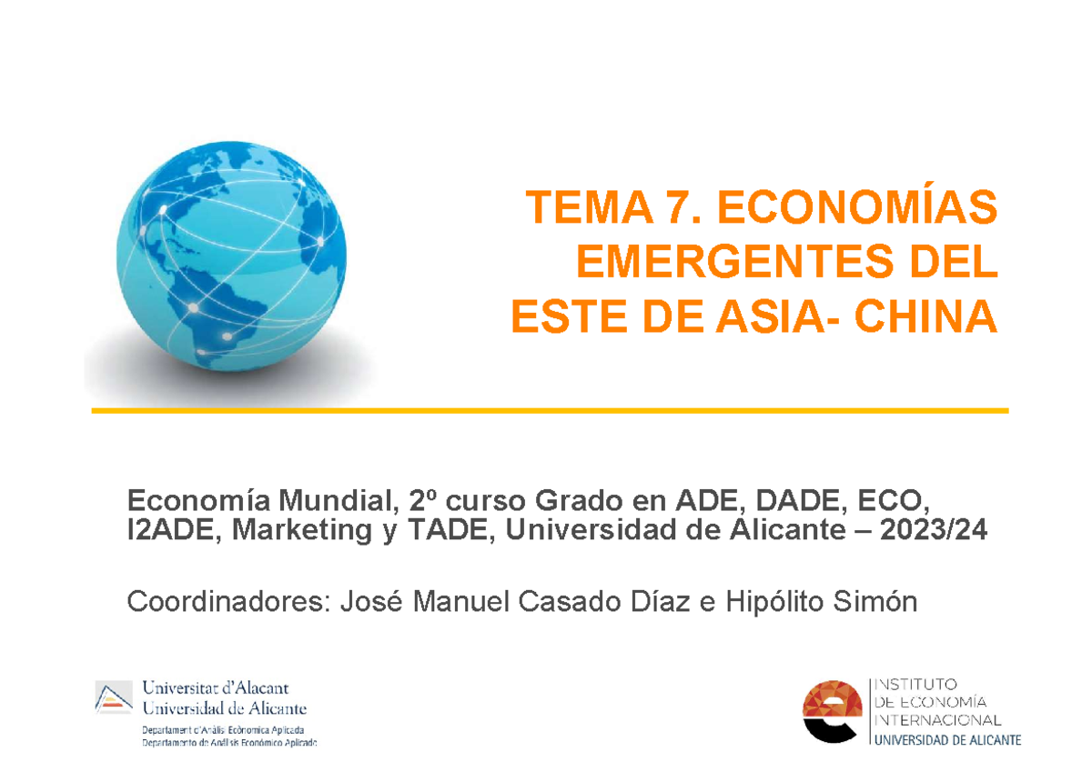 23-24 Tema 7 Economías emergentes del Este de Asia - China - Economía ...