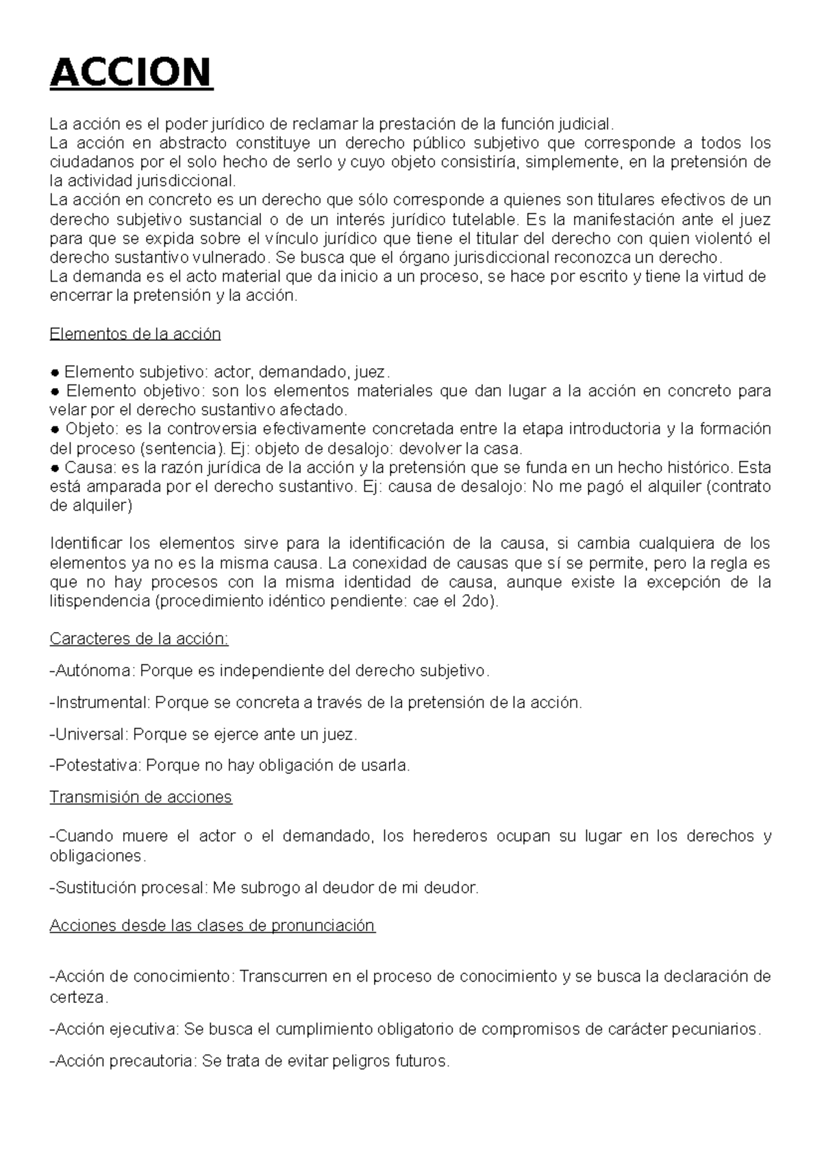 Accion - CLASE DERECHO PROCESAL CIVIL Y COMERCIAL 2019 - ACCION La ...