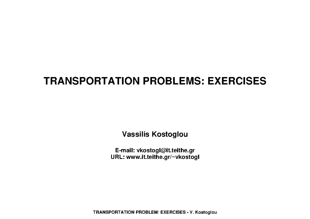 Transportation problems exercises - TRANSPORTATION PROBLEMS: EXERCISES ...