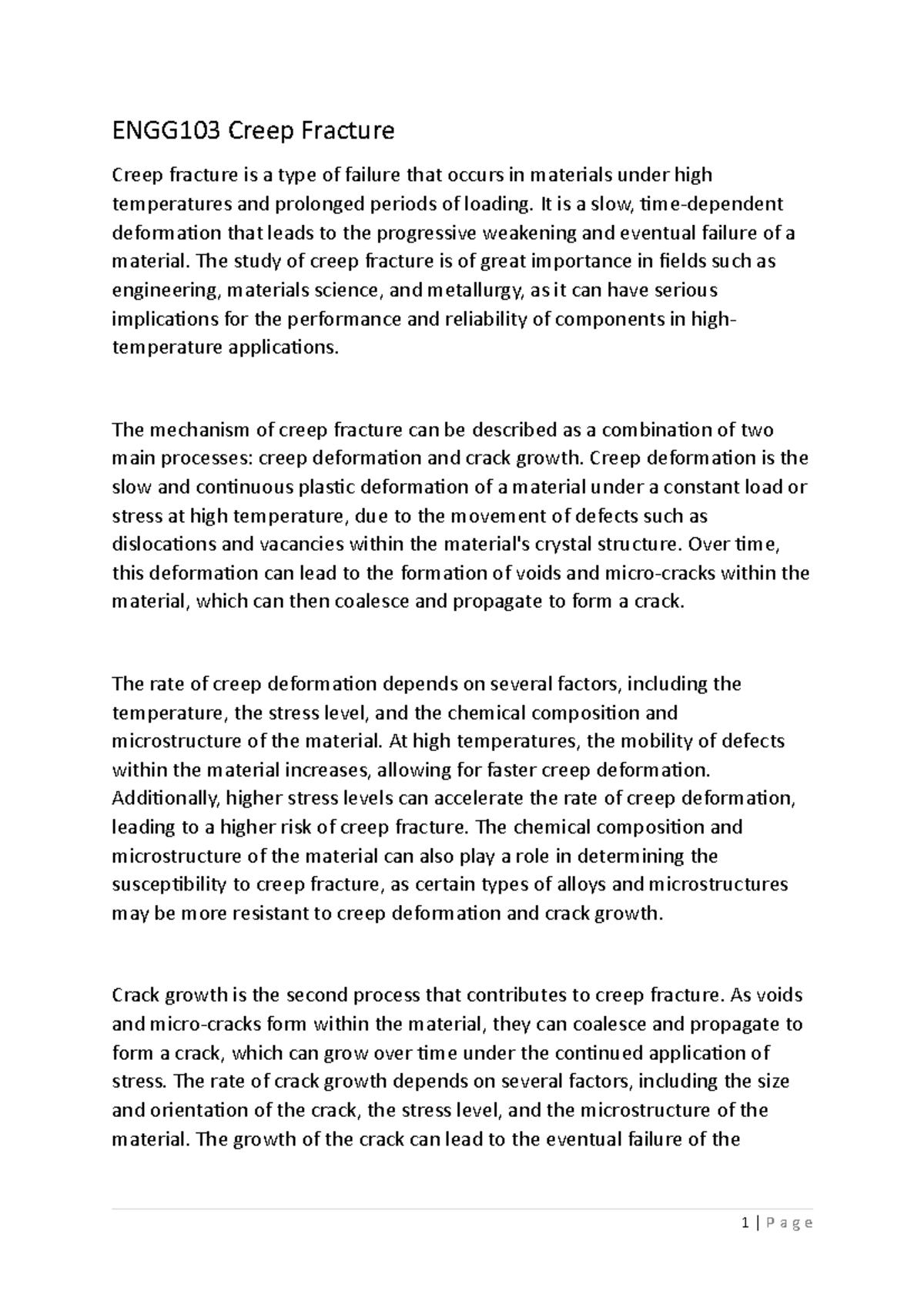 ENGG103 Creep Fracture - ENGG103 Creep Fracture Creep fracture is a ...