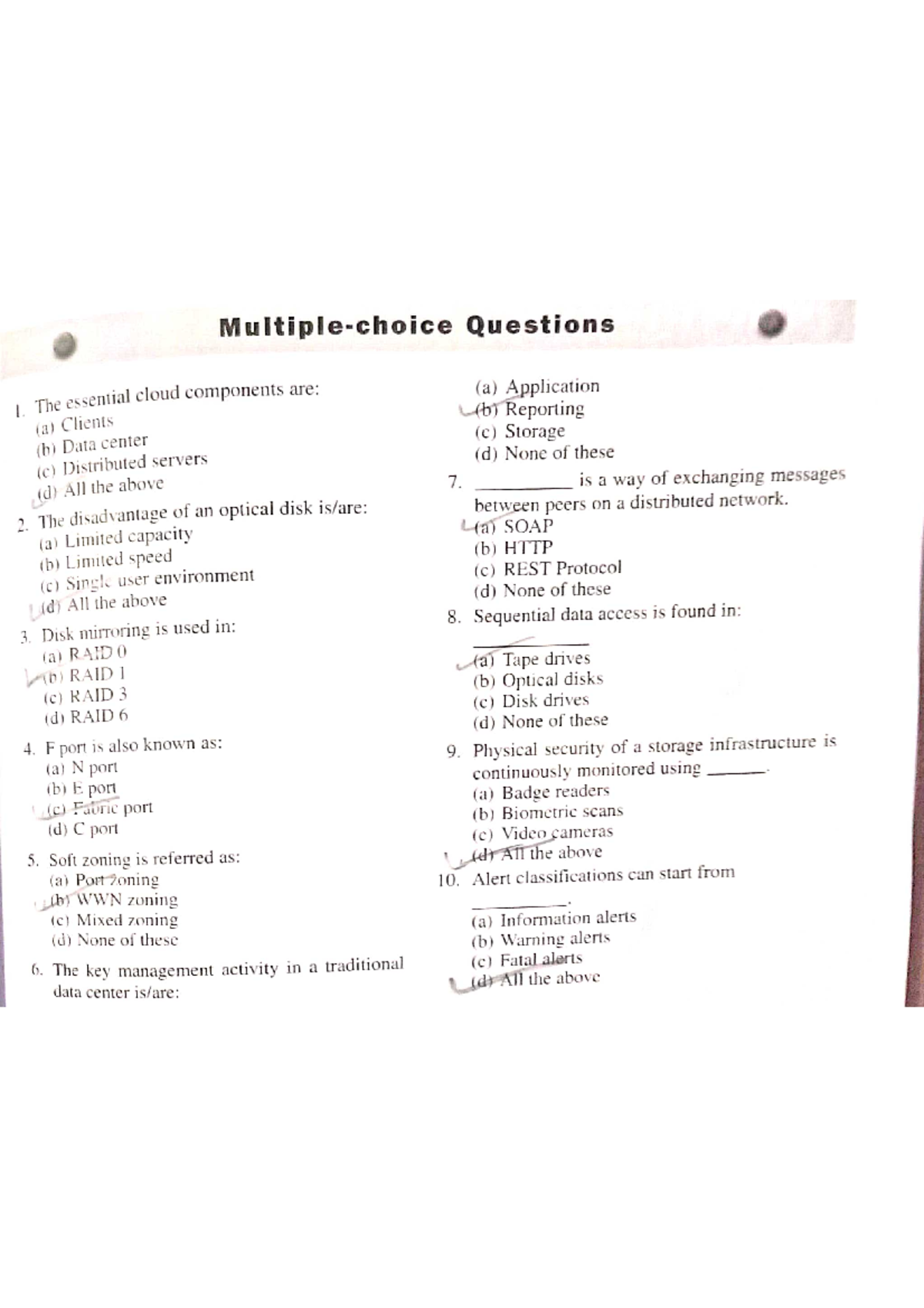 Practice Questions Cloud Computing - Studocu