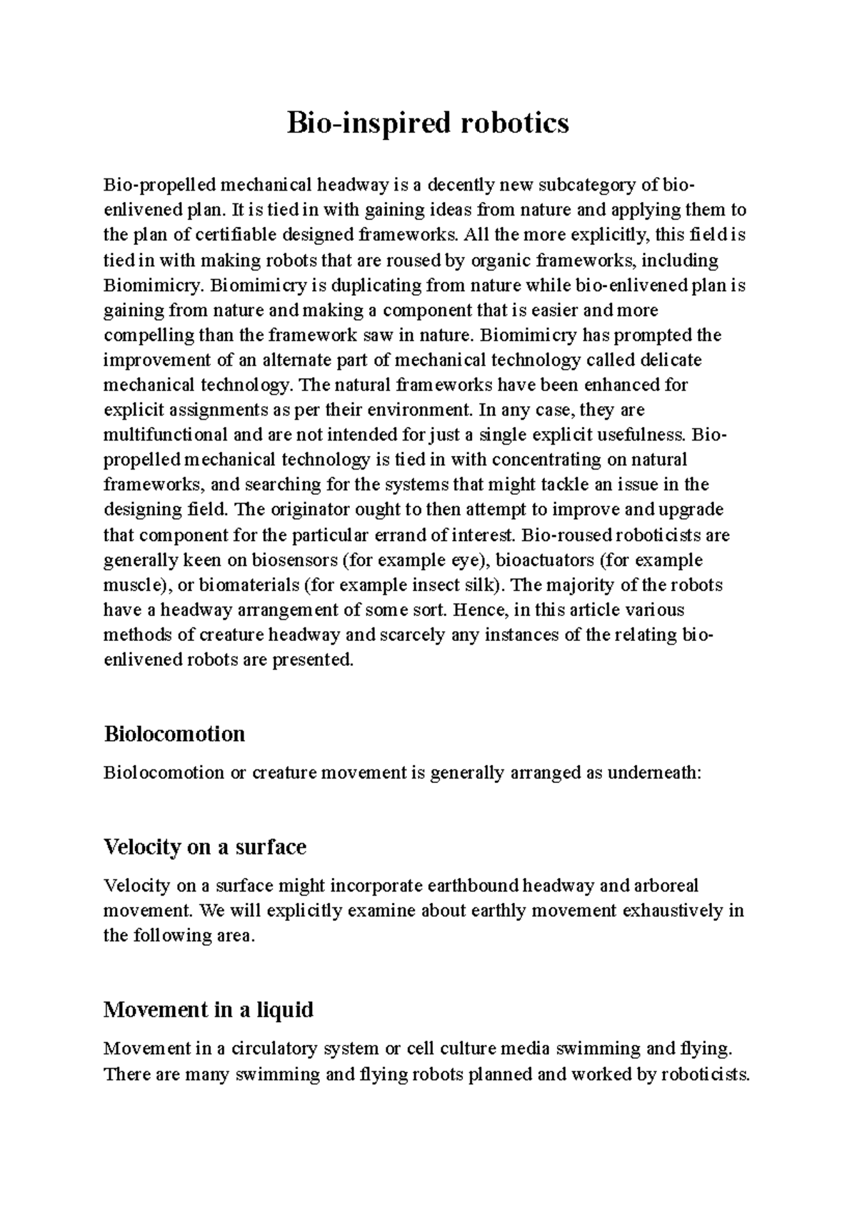 Bio-inspired robotics - Bio-inspired robotics Bio-propelled mechanical ...