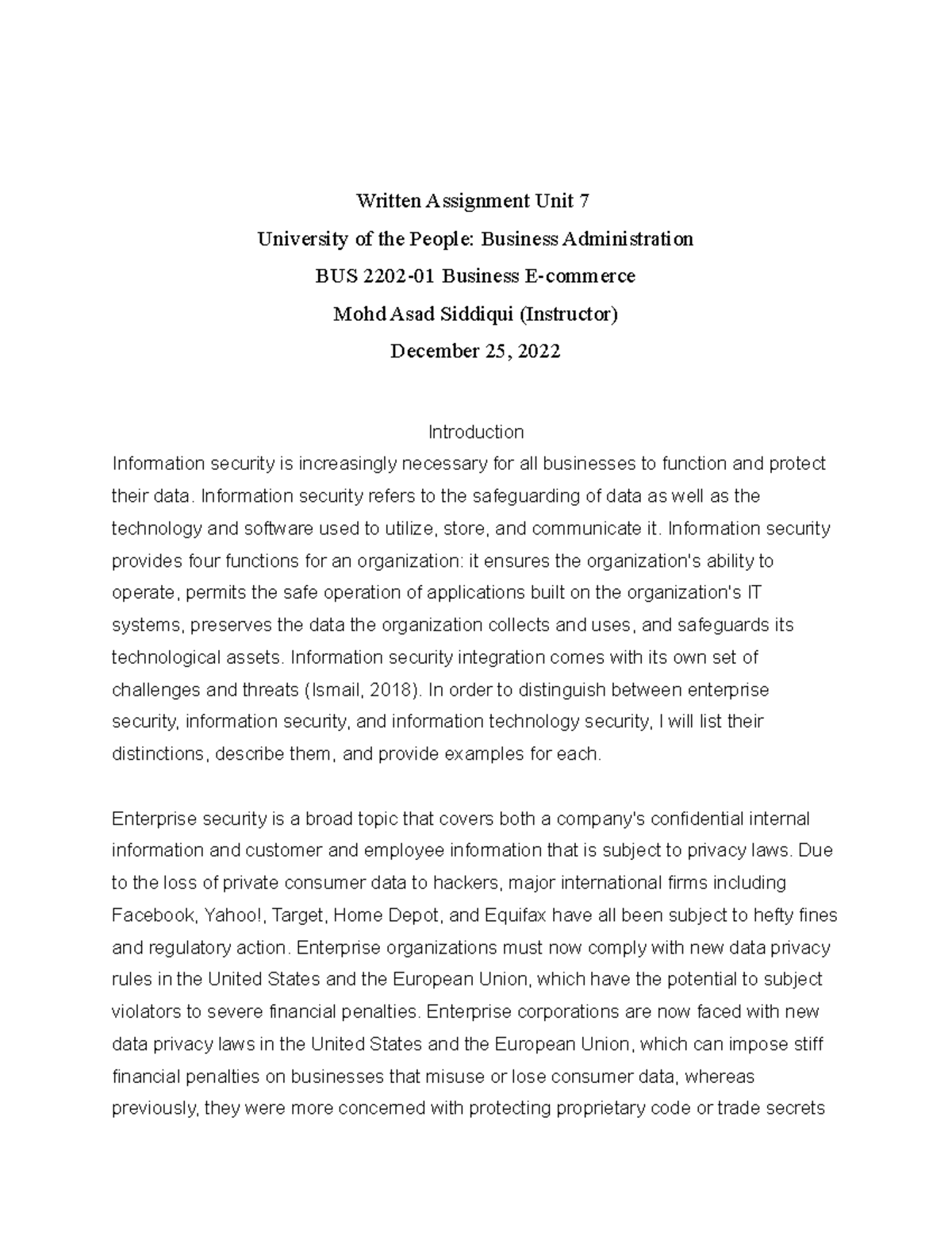 Unit 7 Written Assignment Bus 2202 E-Commerce - Written Assignment Unit 7 University of the ...