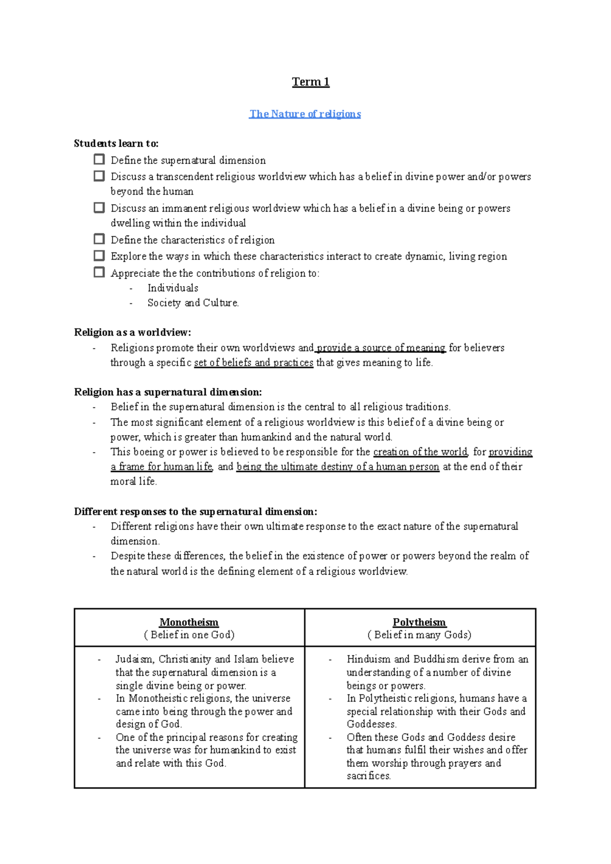 Study Notes- Term 1 REL - Google Docs - Term 1 The Nature of religions ...