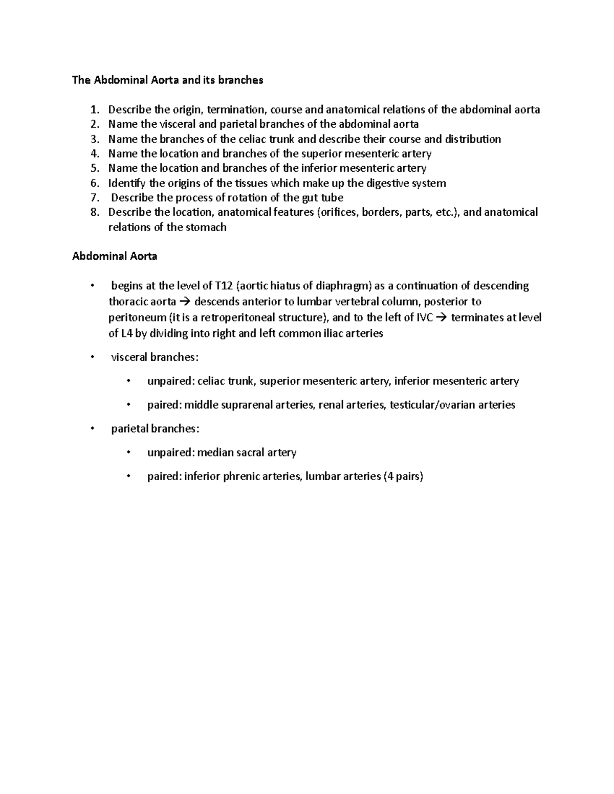 Week6Lecture Notes - The Abdominal Aorta and its branches Describe the ... Week6Lecture Notes - The Abdominal Aorta and its branches Describe the ...
