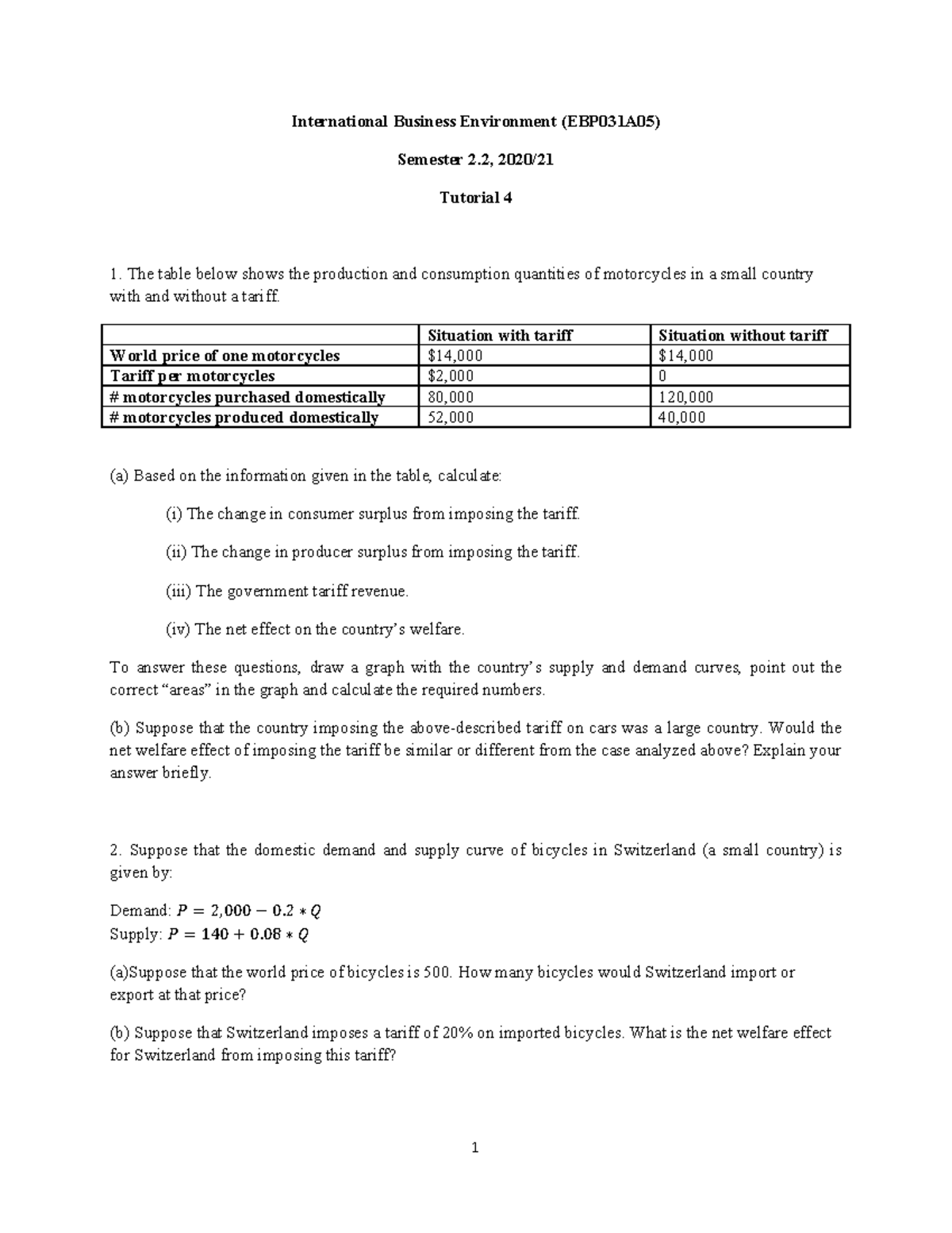 IBE Tutorial 4 - Questions discussed in class - 1 International ...