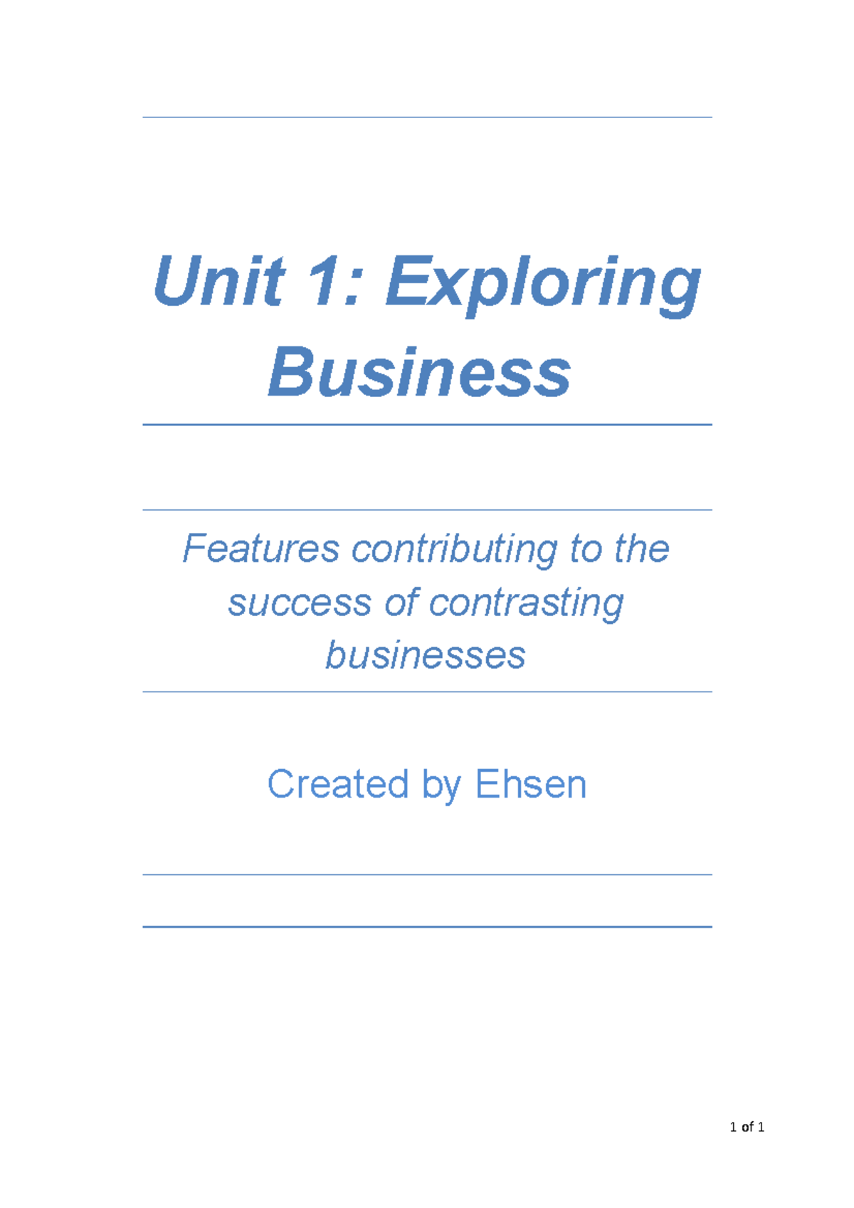 BTEC L3 Cert Business Studies - Unit 1: Exploring Business Features ...