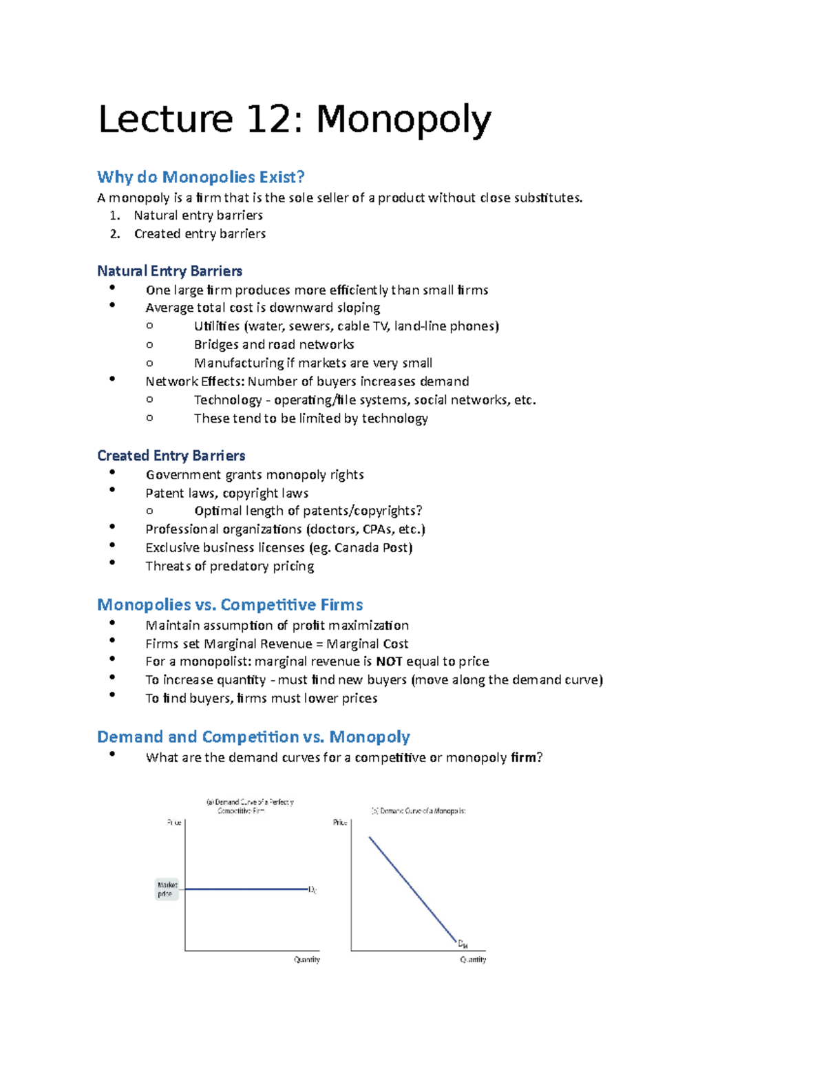 Lecture 12 Monopoly - EC120 - Lecture 12: Monopoly Why do Monopolies ...