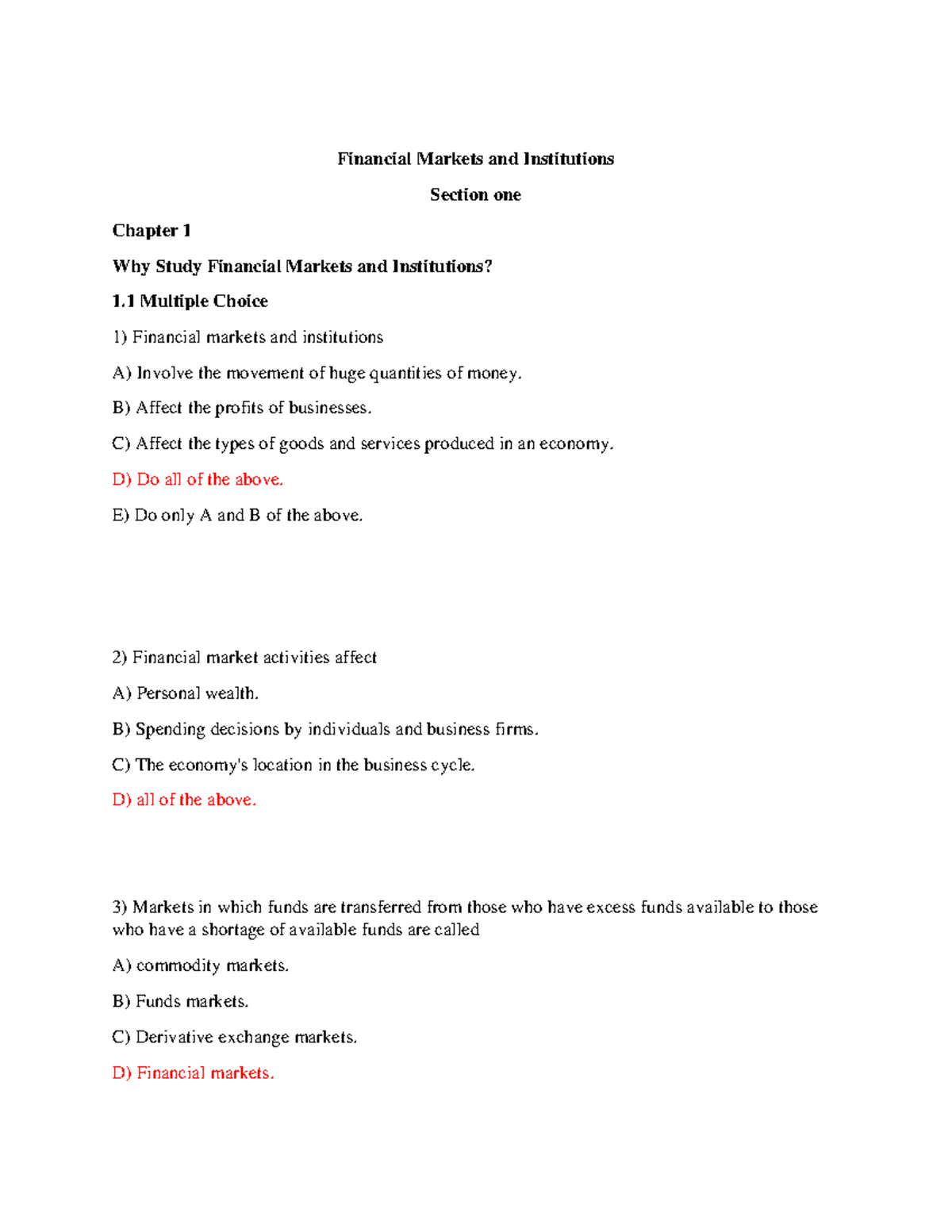 Chapter 1 (exercises) - Lecture notes 1 - Financial Markets and ...