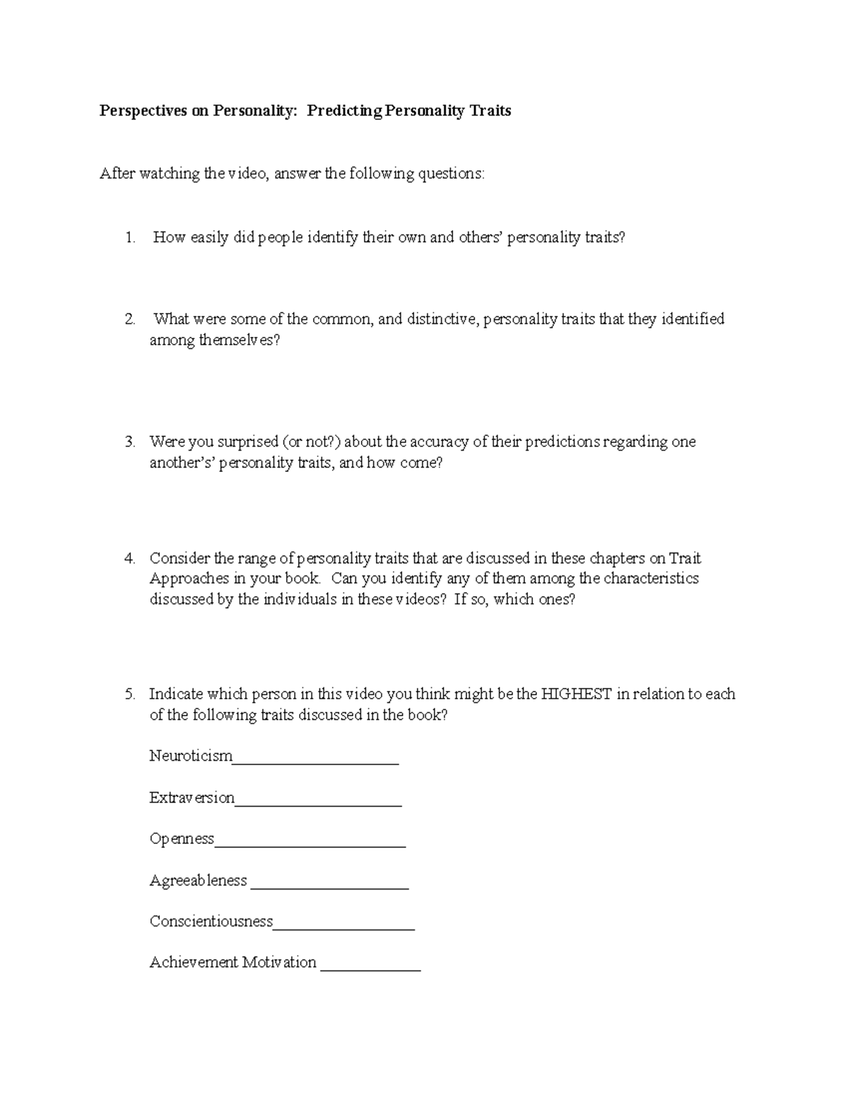 Lesson 4 Perspectives 6 Personality Traits-1 - Perspectives on ...