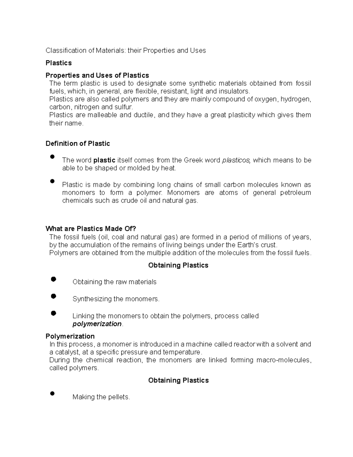Plastics - Classification of Materials: their Properties and Uses ...