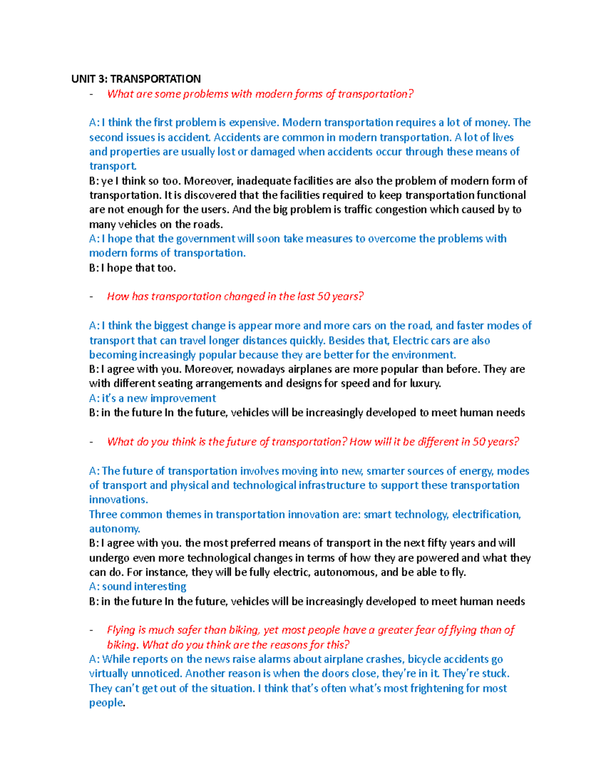 Prism-writing-2 - English - UNIT 3: TRANSPORTATION What are some ...