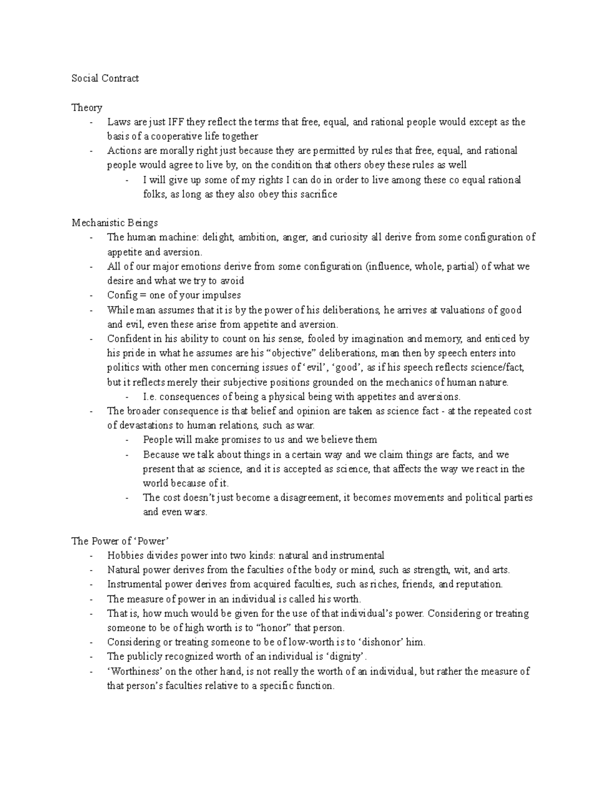 PHI 104 Module 3 - Lecture notes 3 - Social Contract Theory - Laws are ...