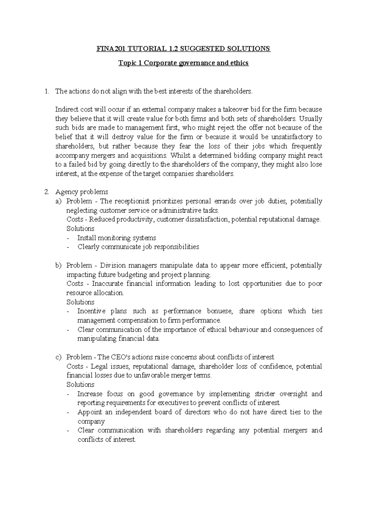 FINA201 Tut 1.2 suggested solutions - FINA201 TUTORIAL 1 SUGGESTED ...