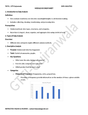 Module#1 Cheat Sheet - Dataanalytics basics - MODULE #1 CHEAT-SHEET 1. Definitions • Data: A ...