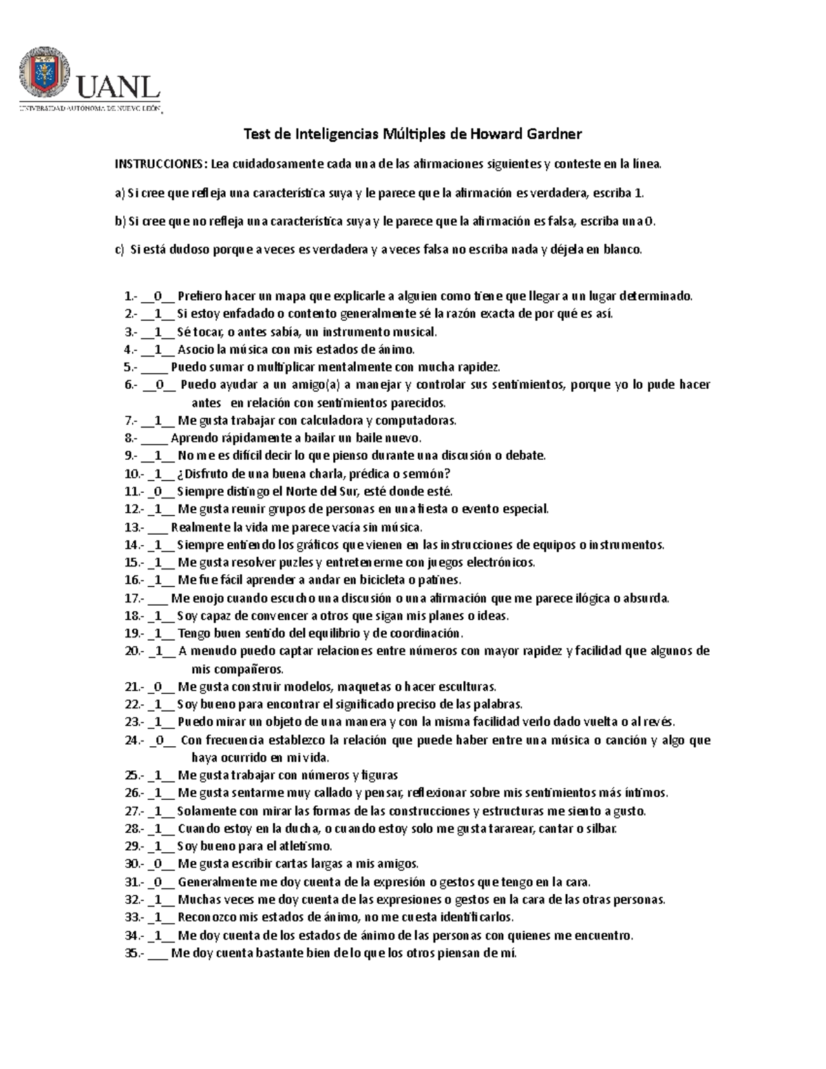 Test Inteligencia Multiples Howard Gardner - Test de Inteligencias ...