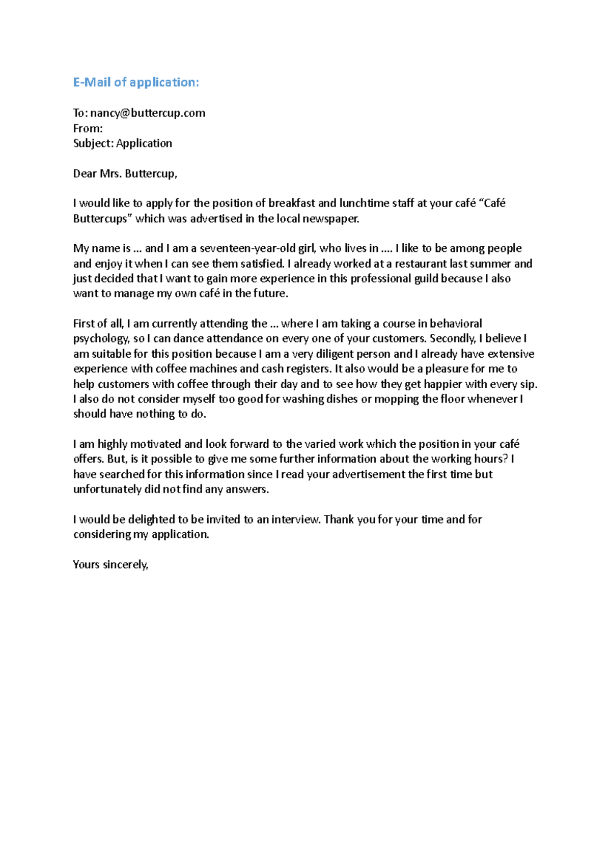 Email application - Englisch - Studocu