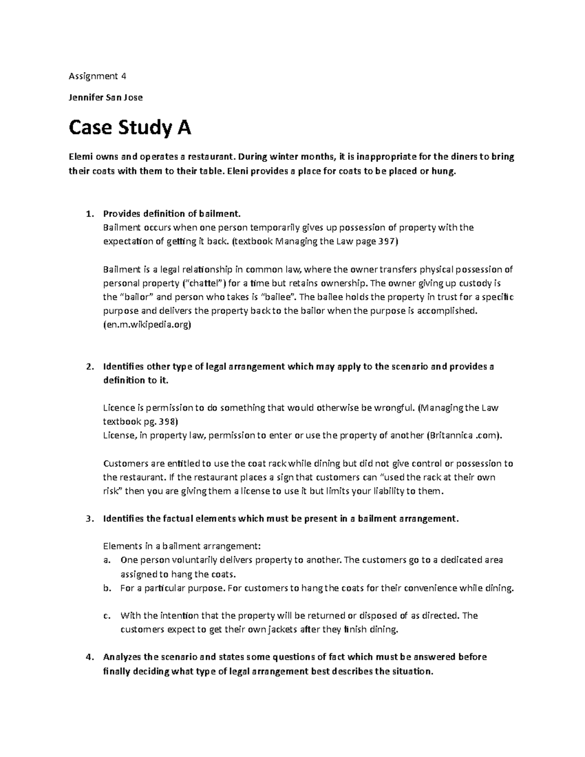 Assignment 4 LGST 369 San Jose Jennifer - Assignment 4 Jennifer San ...