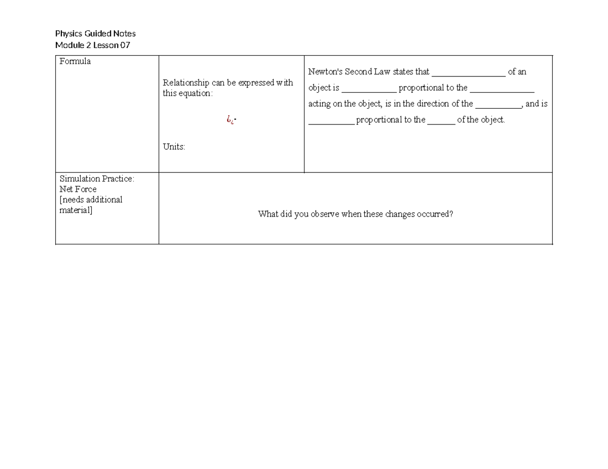 Guided Notes v22 M2L07 - Module 2 Lesson 07 Formula Relationship can be ...