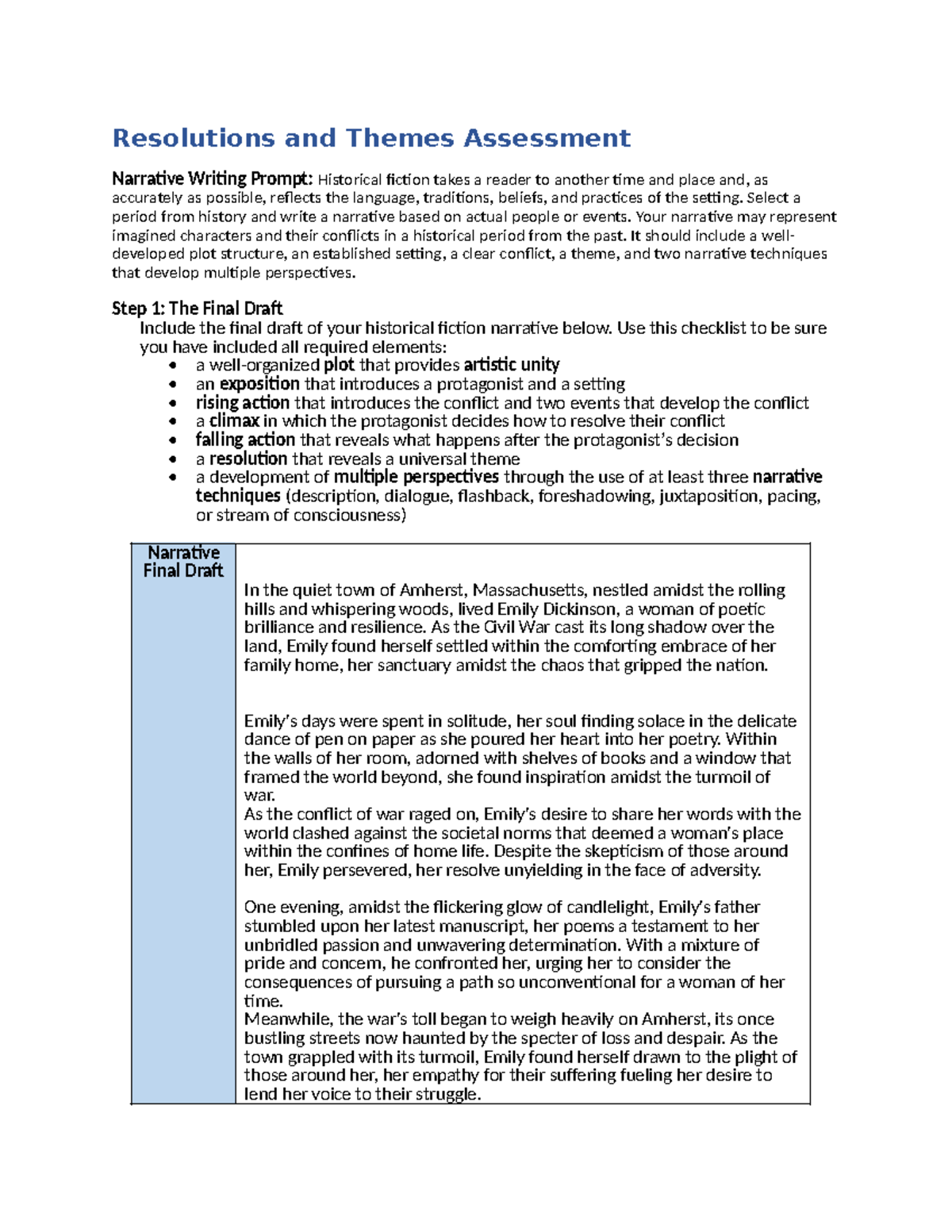 Resolutions and themes assess rubric 12 - Resolutions and Themes ...