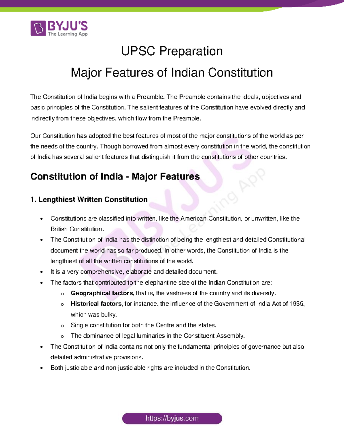 Major Features of Indian Constitution - UPSC Preparation Major Features ...