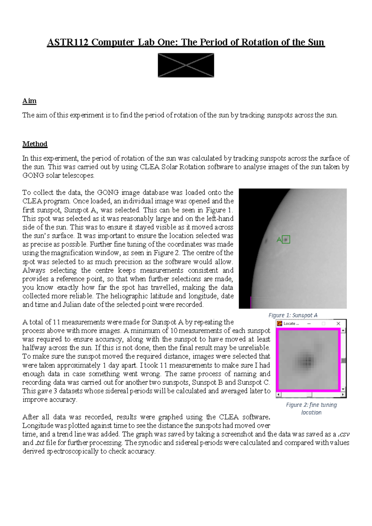 ASTR112 - Lab 1 The Period of Rotation of the Sun - ASTR112 Computer Lab One: The Period of ...