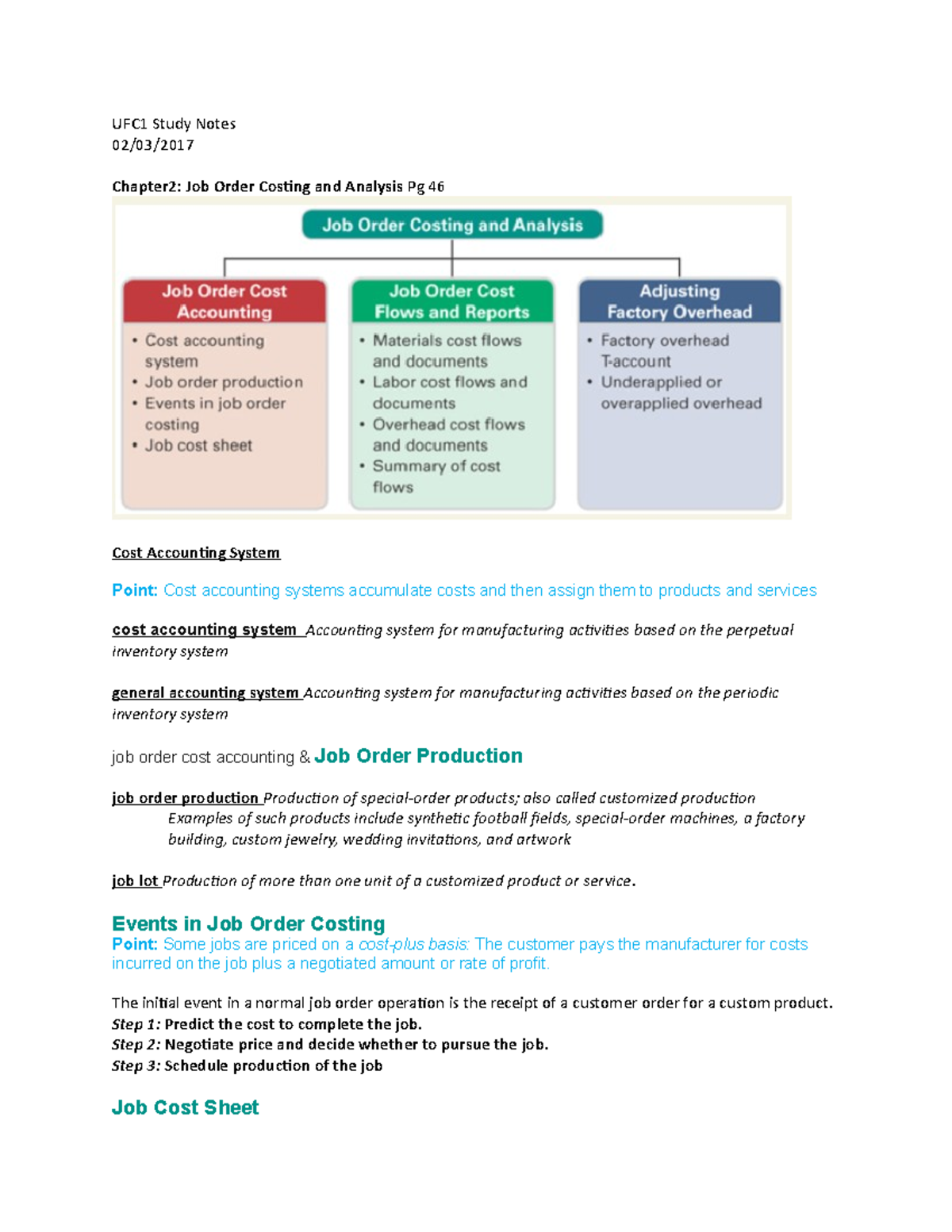 Chapter 2 Study Notes Ufc1 Study Notes 02 03 Chapter2 Job Order