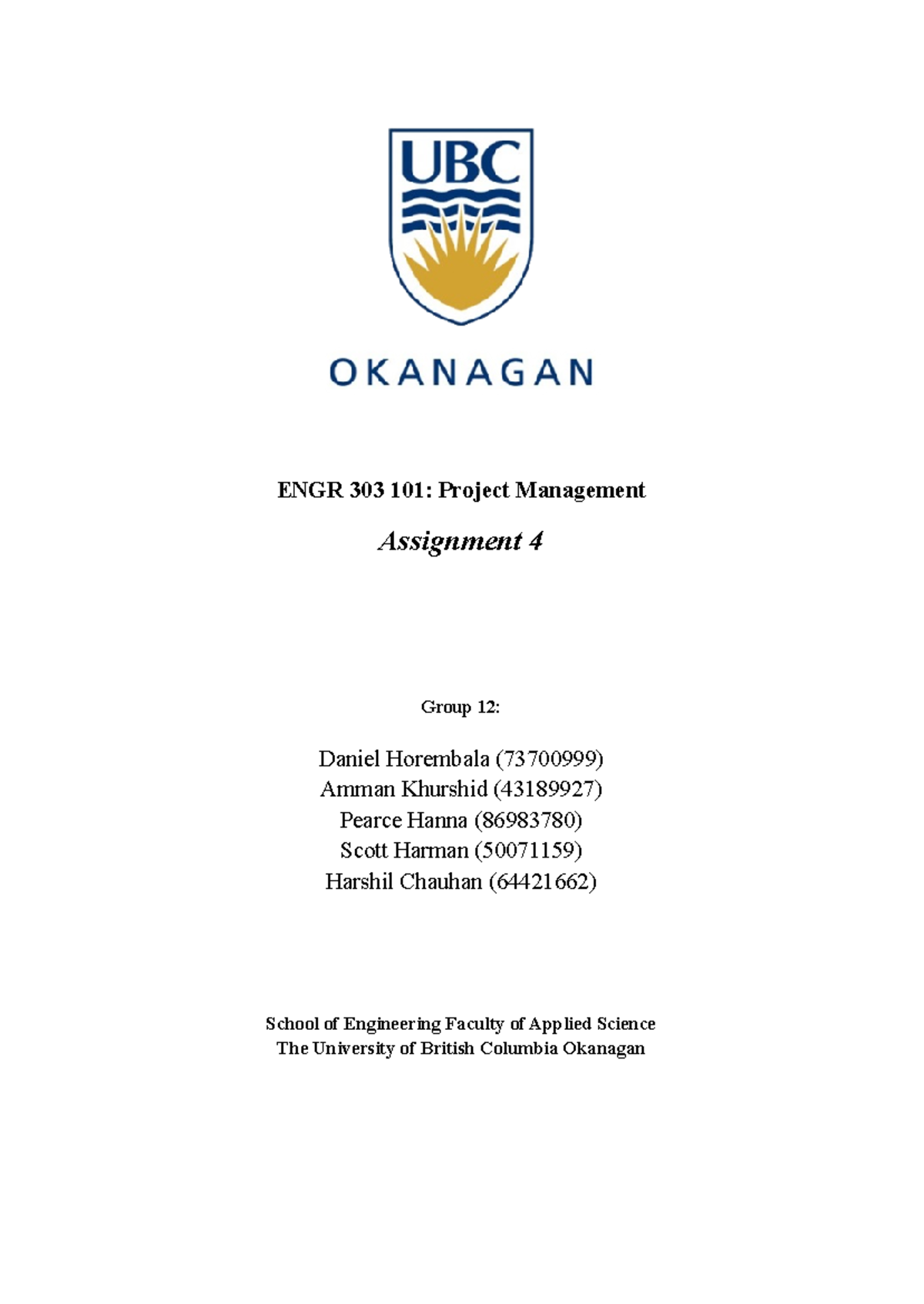 Engr 303 101 Project Management Assignment 4 Engr 303 101 Project