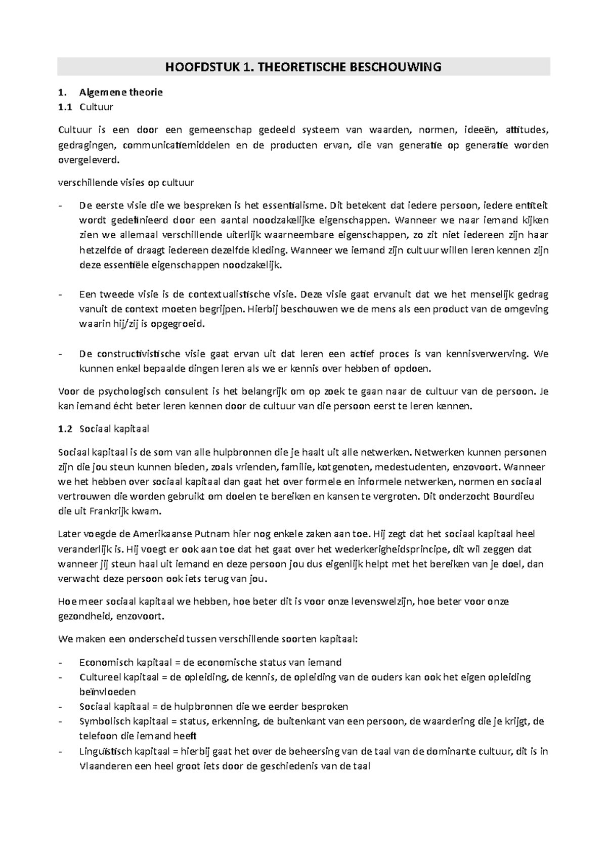 H1. Theoretische beschouwing - HOOFDSTUK 1. THEORETISCHE BESCHOUWING Algemene theorie 1 Cultuur ...