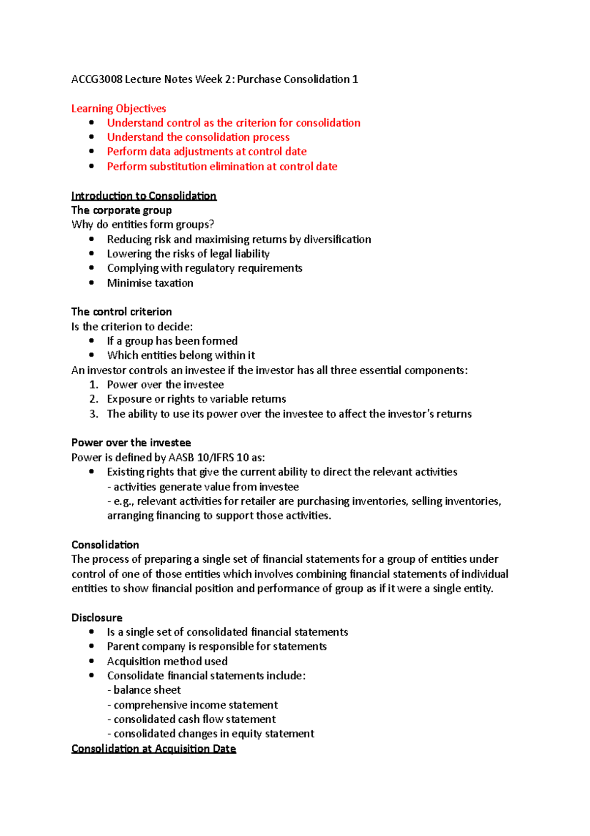 ACCG3008 Lecture Notes Week 2 - Power over the investee 2. Exposure or ...
