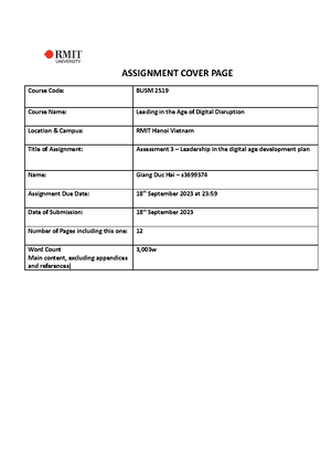RMIT BUSM2519 asm1 - ASSIGNMENT COVER PAGE Course Code: BUSM 2519 ...