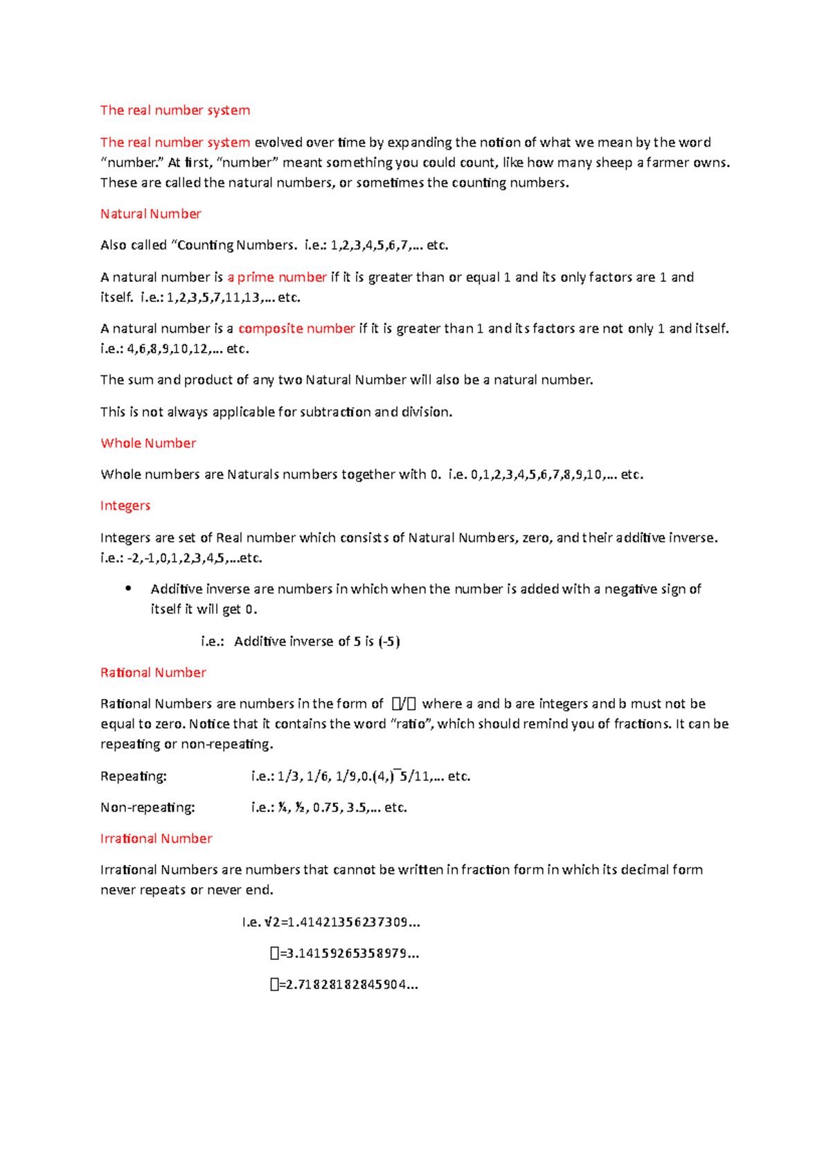 Calcu EXAM - okay - The real number system The real number system ...