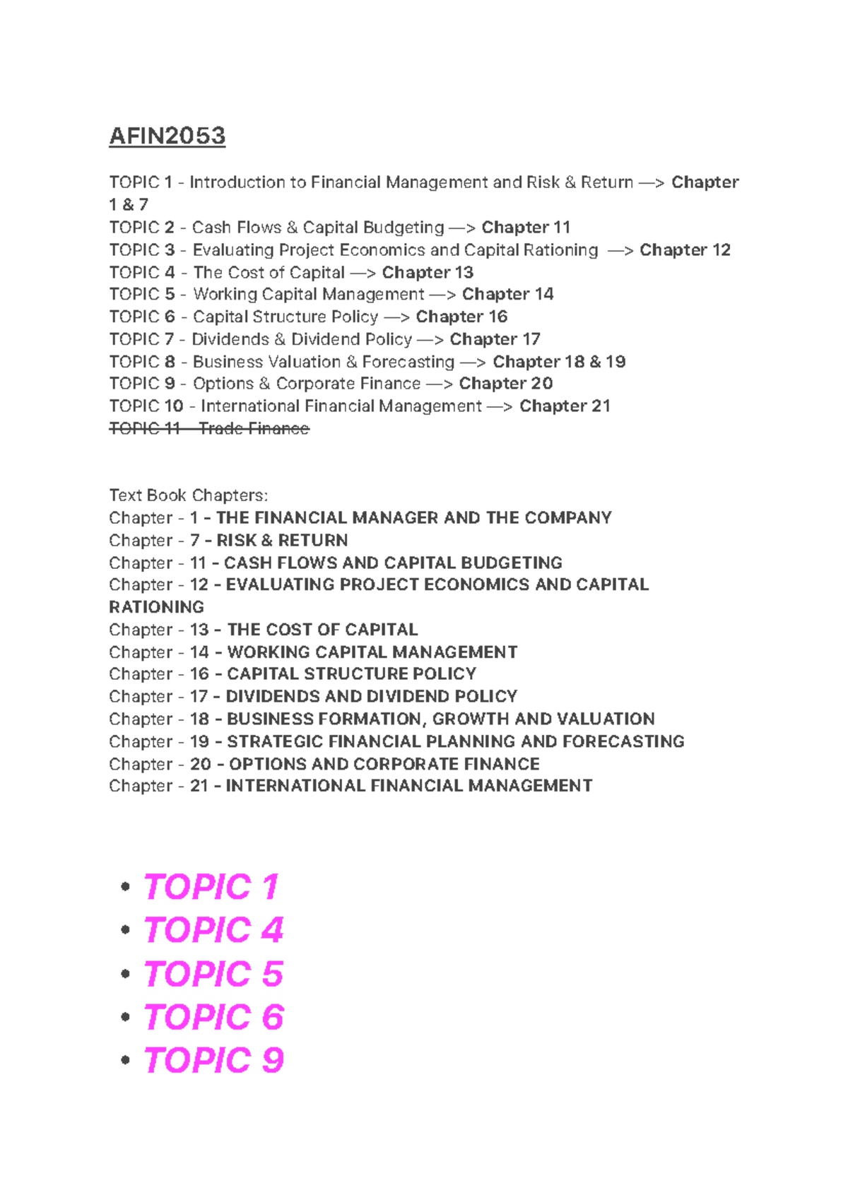 AFIN2053 - A SUMMARY OF THE EXAM BREAKDOWN FOR SEM 2 2023 - AFIN TOPIC ...