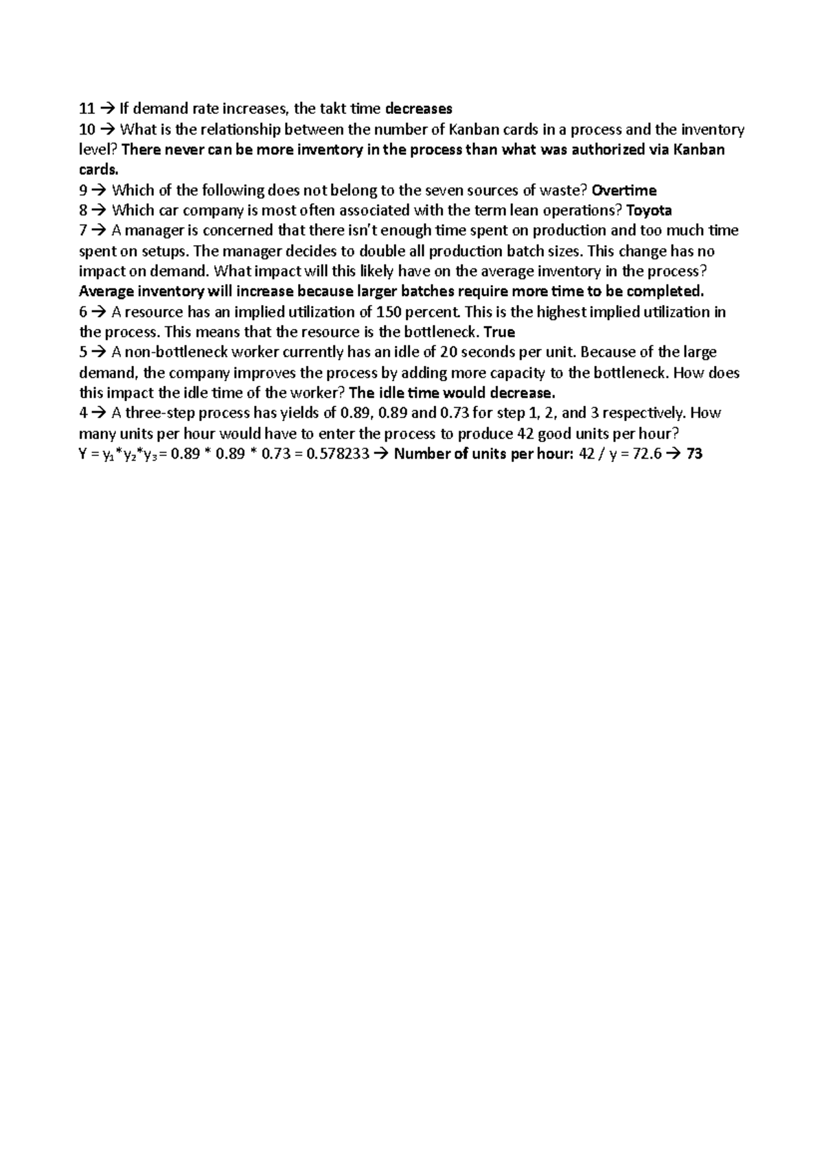 Quiz 2 OTM 300 - Solution multiple choices - 11 If demand rate ...