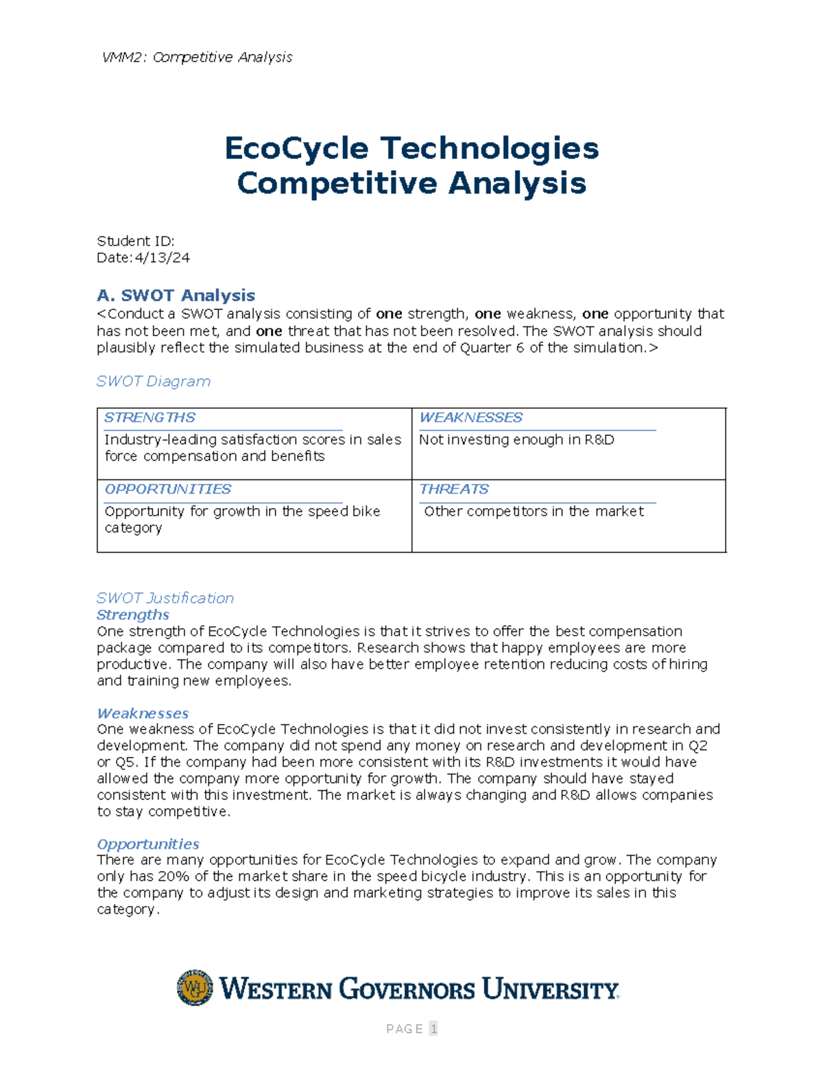 D361 Task 2 - VMM2: Competitive Analysis EcoCycle Technologies ...