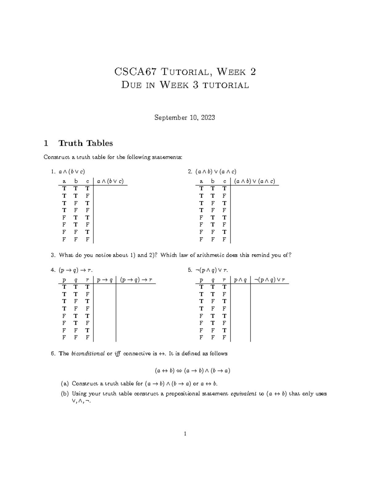 W2 Tutorial Worksheet For Week 2 Csca67 Tutorial Week 2 Due In Week 3 Tutorial September 10