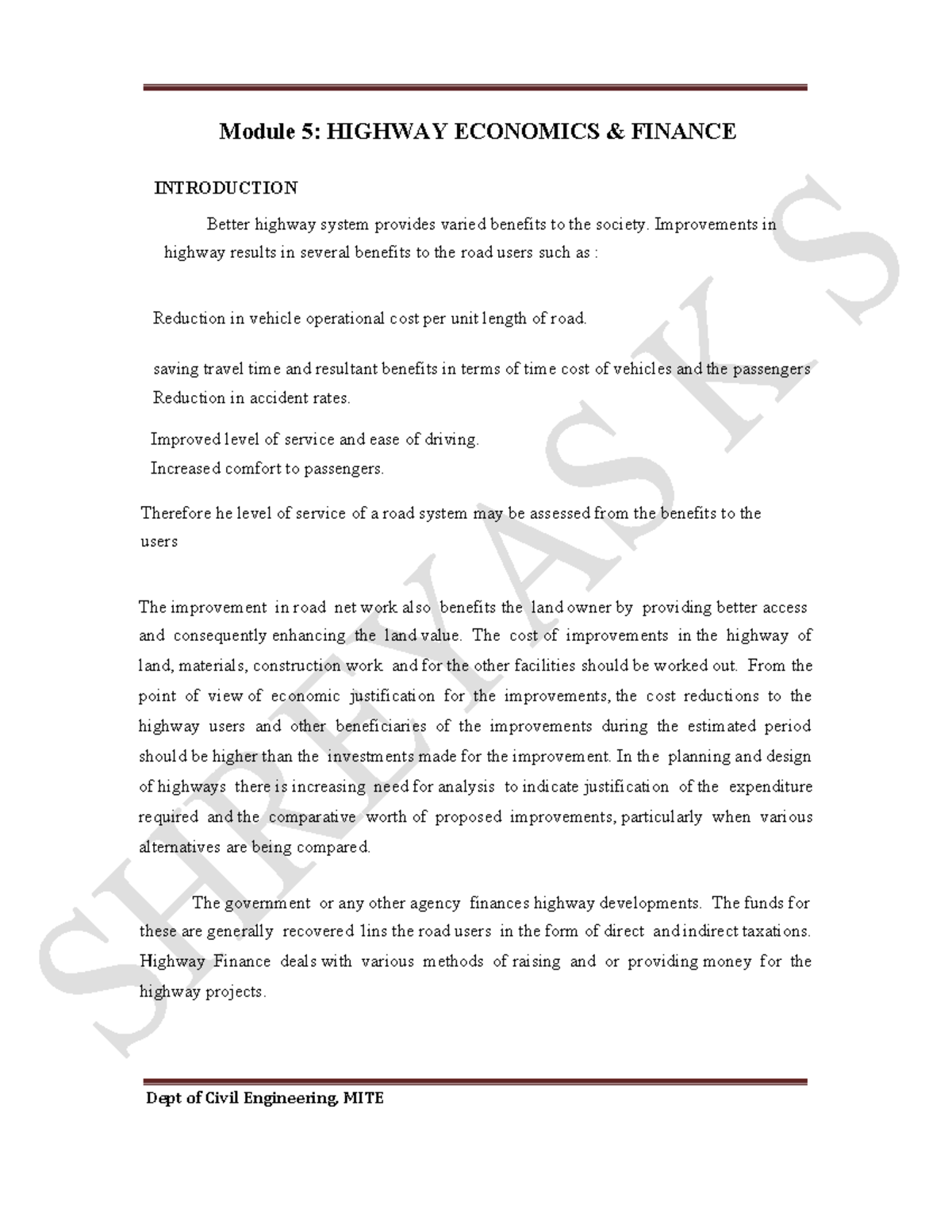 Highway engineering - Module 5: HIGHWAY ECONOMICS & FINANCE ...