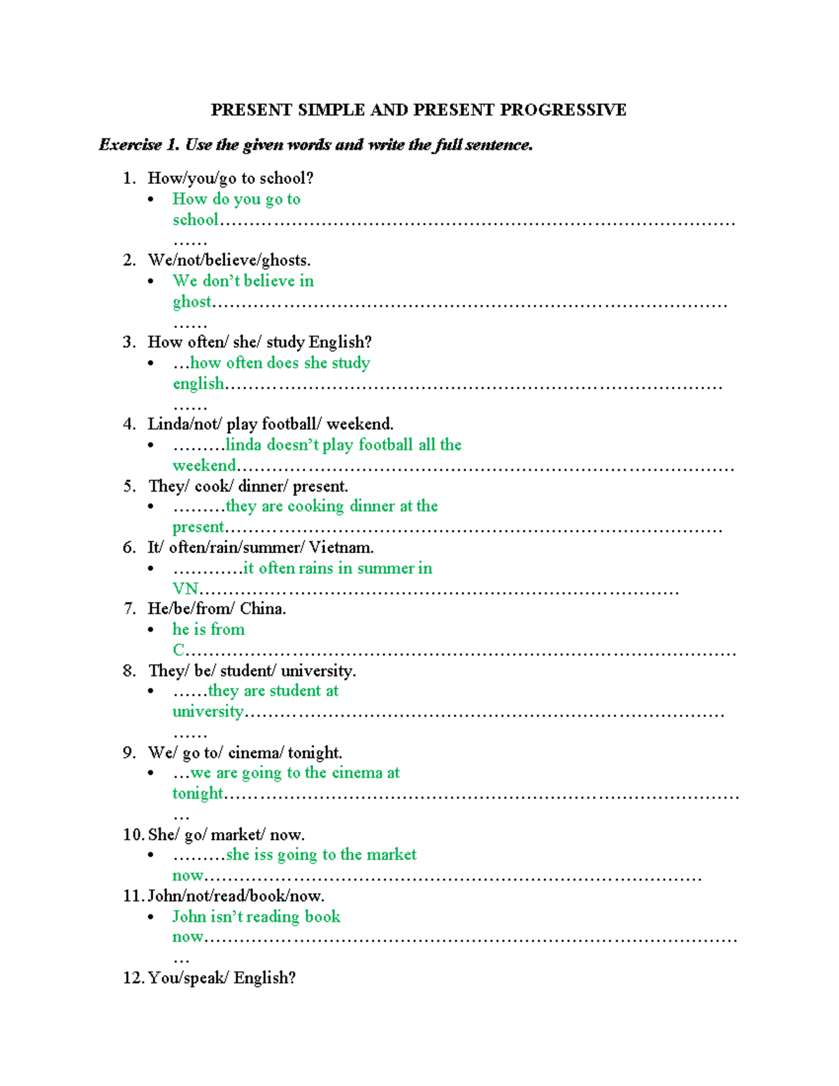 1. Present Simple AND Present Progressive - PRESENT SIMPLE AND PRESENT ...