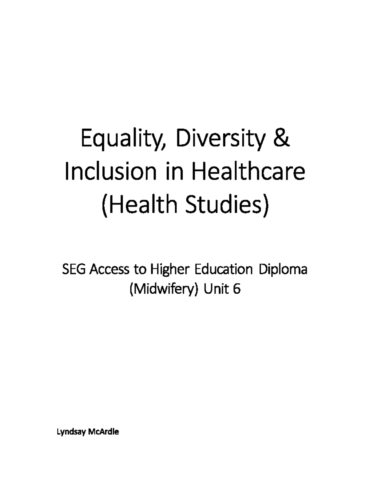 Unit 6 Equality, diversity and inclusion - Studocu