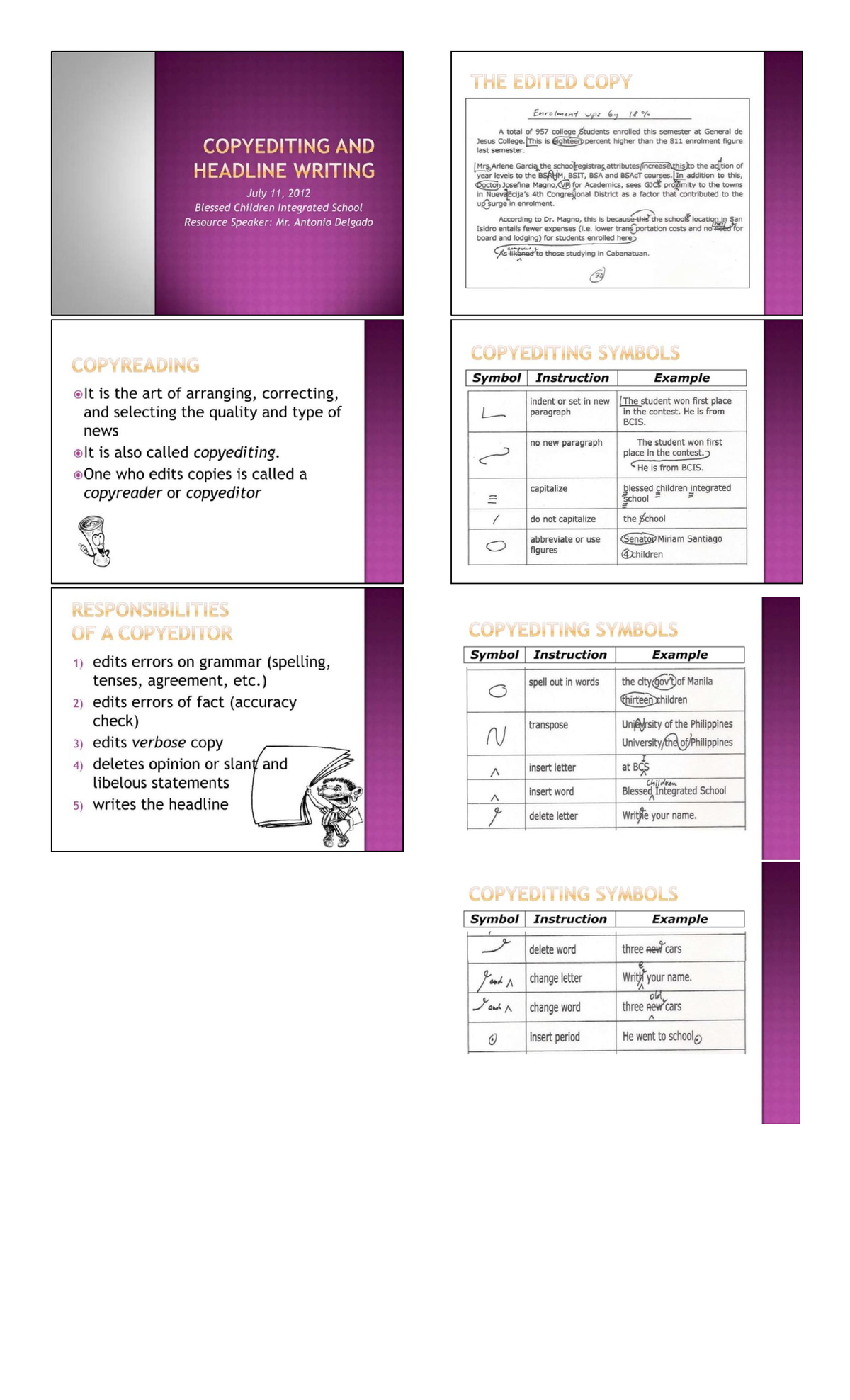 Copyreading and healine - THE EDITED COPY Enrolment ups A total of 957 ...