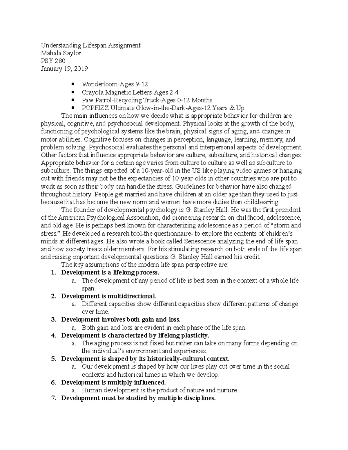 Understanding Lifespan Assignment - Physical looks at the growth of the ...