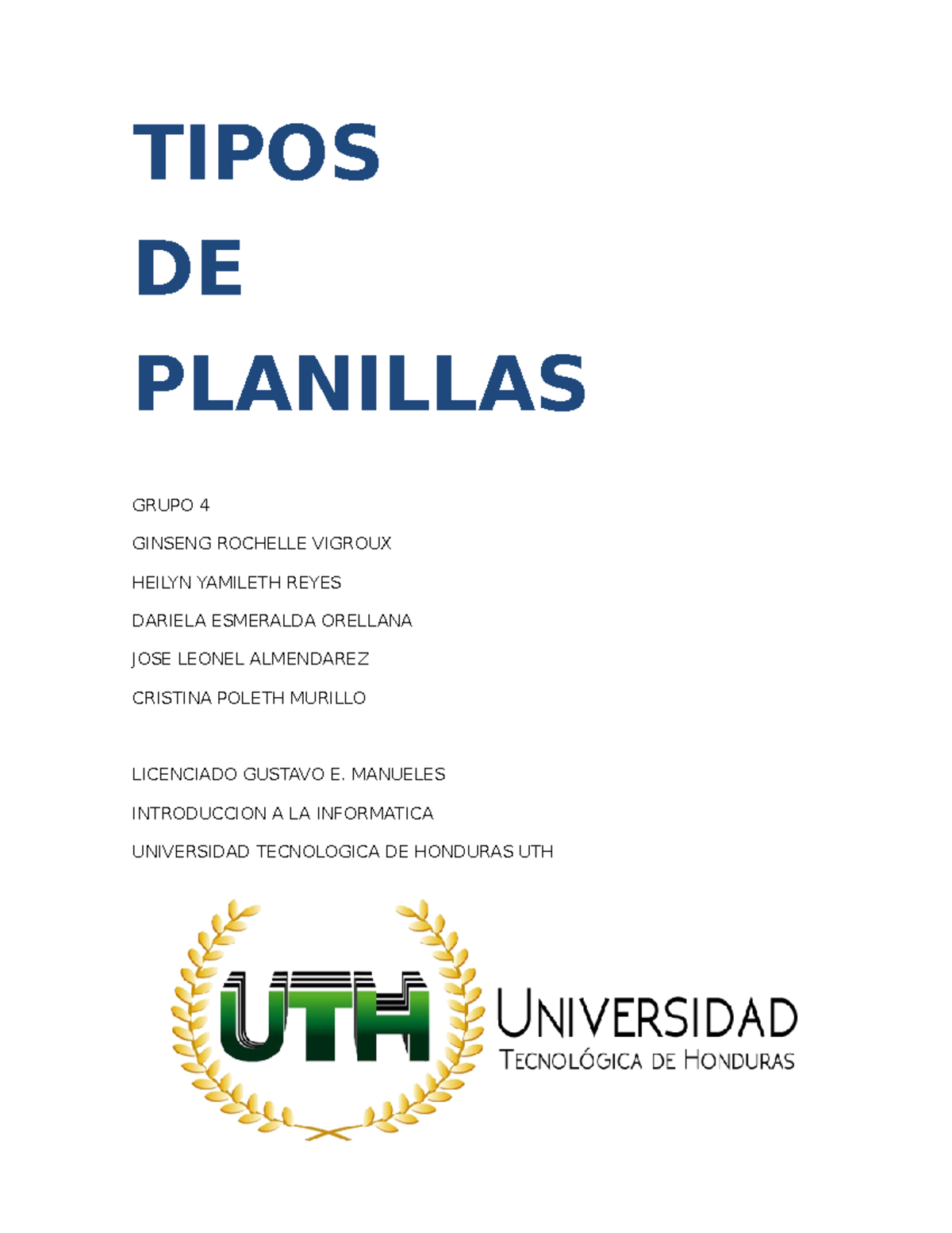 Planilla De Nombres/tipos De Planillas