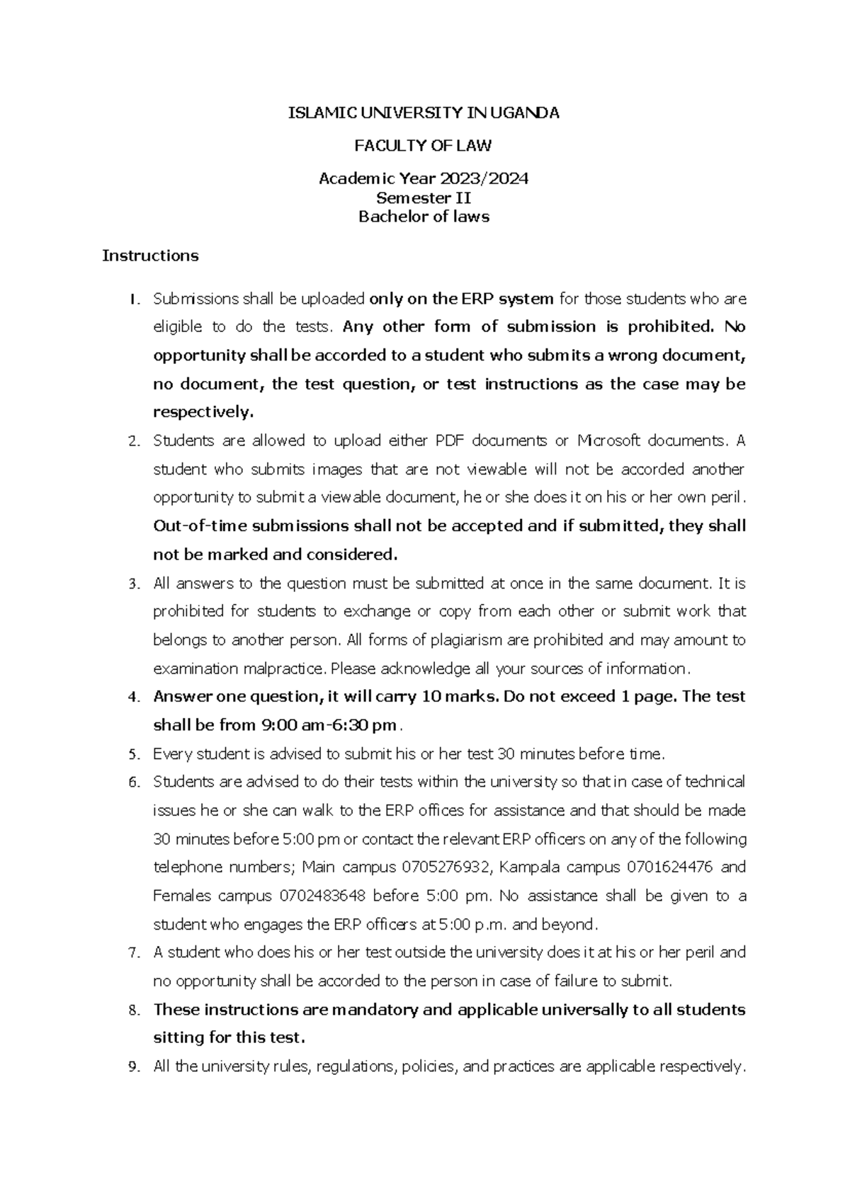 3491 legal methods year 1 - ISLAMIC UNIVERSITY IN UGANDA FACULTY OF LAW ...