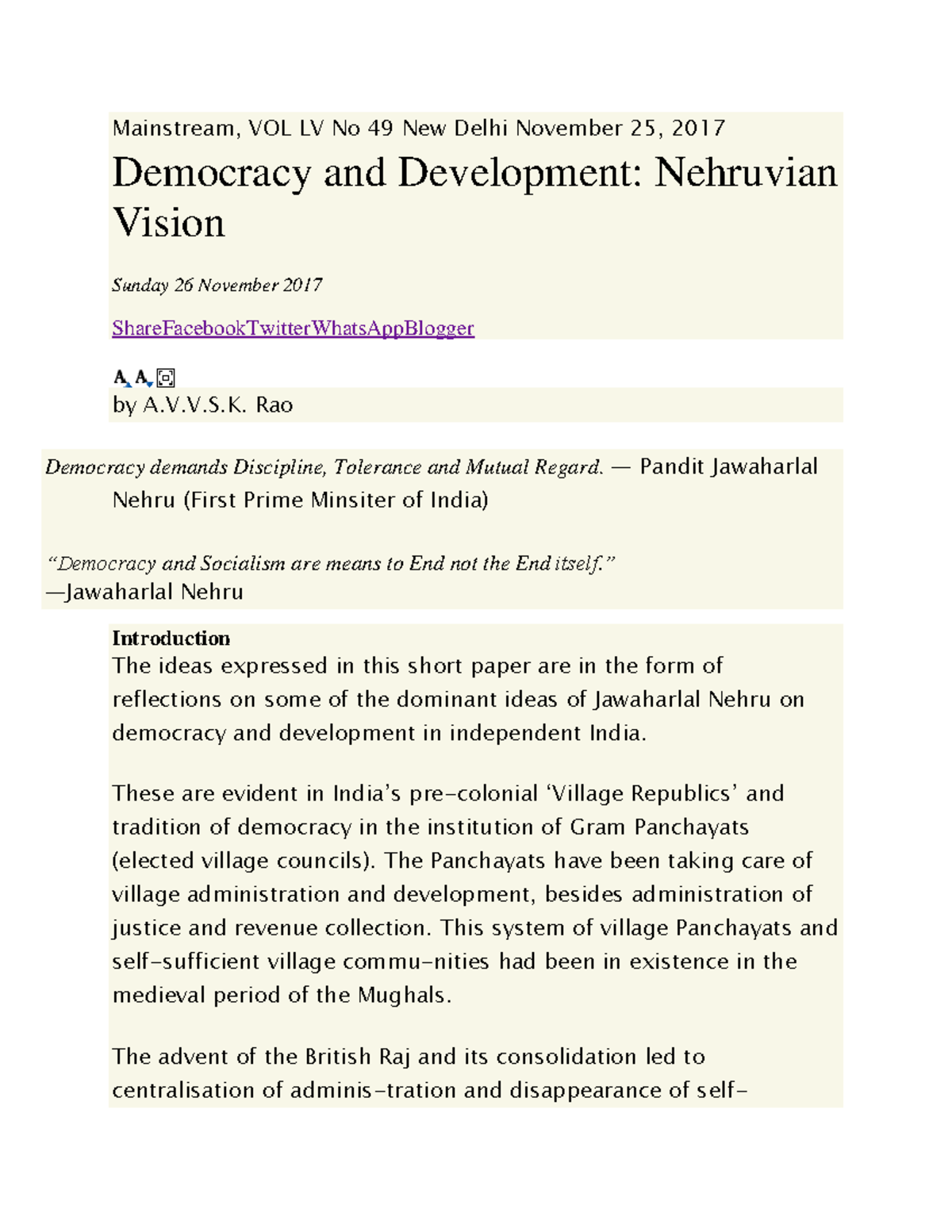 democracy-and-development-nehruvian-vision-mainstream-vol-lv-no-49