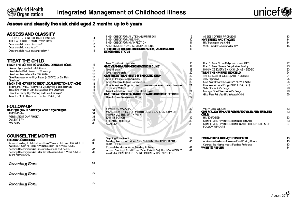 Integrated Management of Childhood Illness Booklet - Integrated ...
