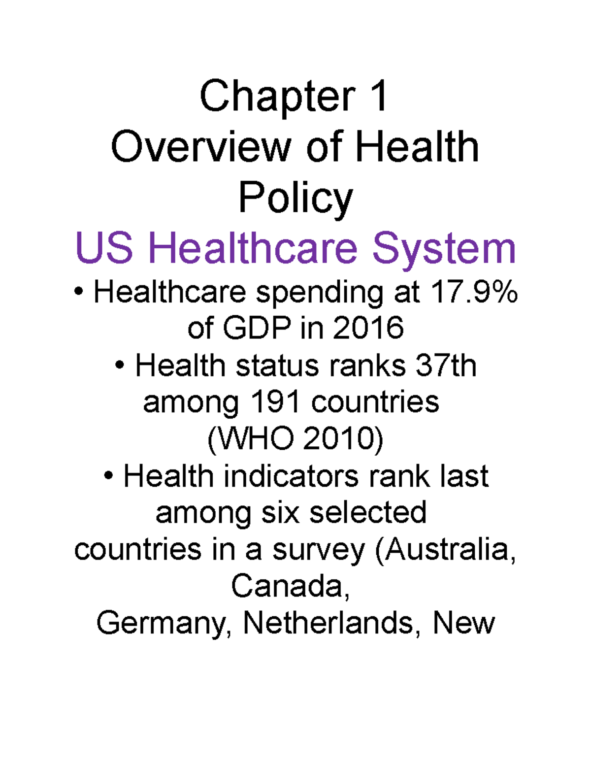 Chapter 1 hsa - anika - Chapter 1 Overview of Health Policy US ...