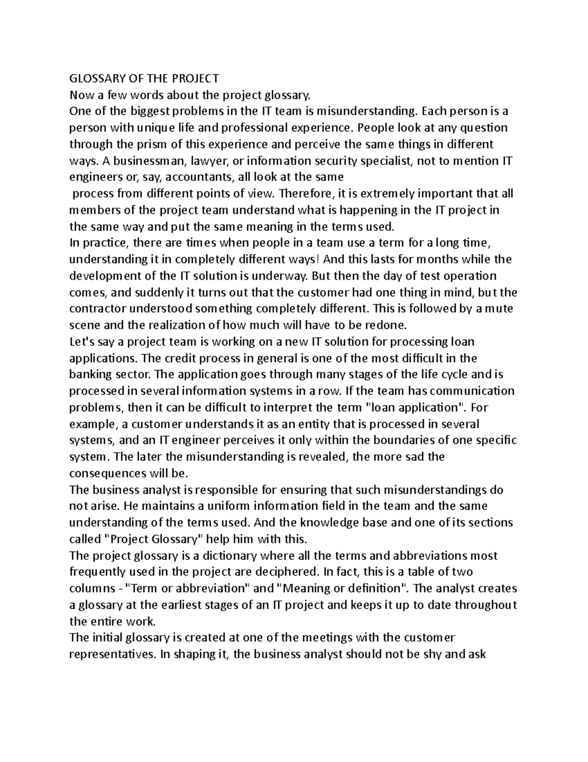 Glossary OF THE Project - GLOSSARY OF THE PROJECT Now a few words about ...