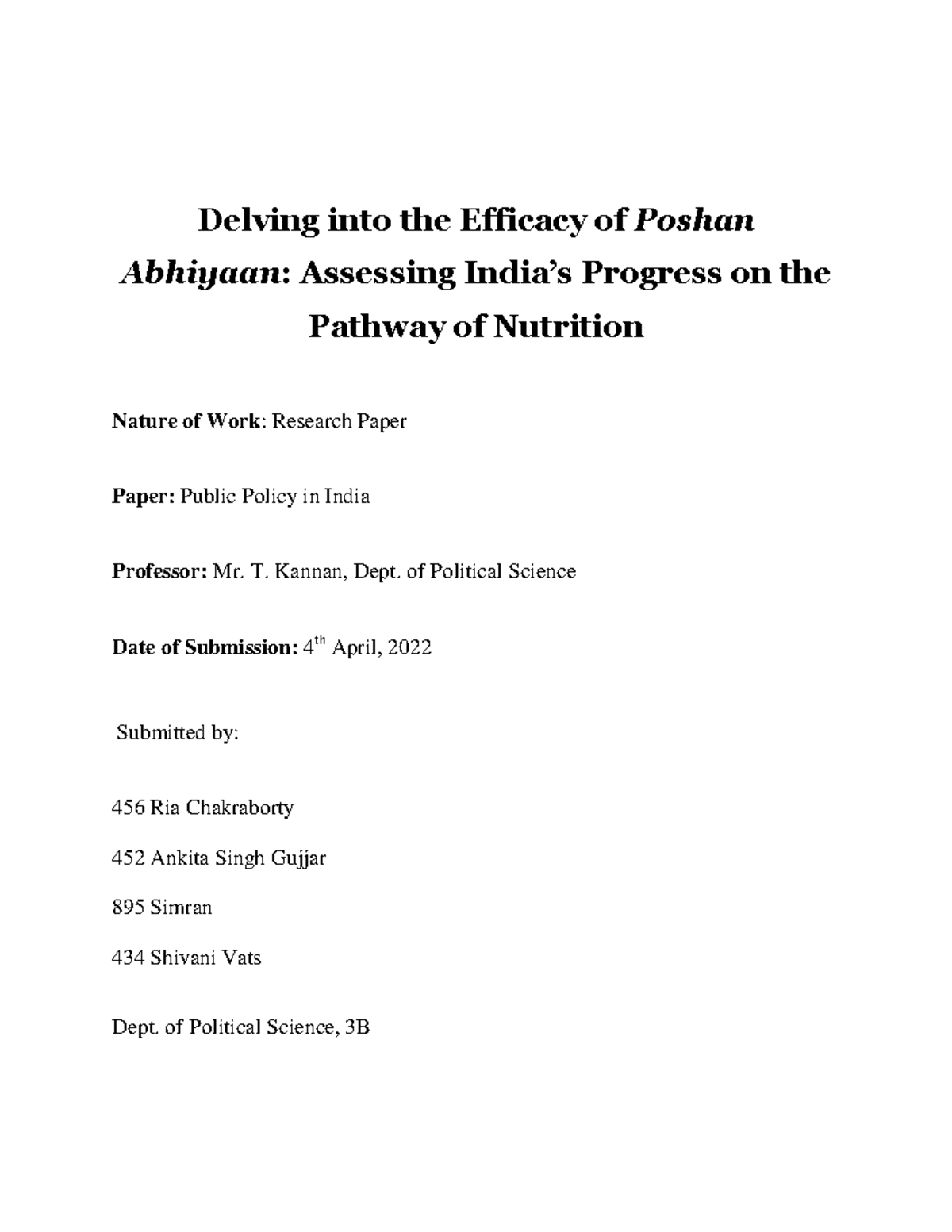 PPI Paper Poshan Abhiyaan for DSE 6TH SEMESTER - Delving into the ...