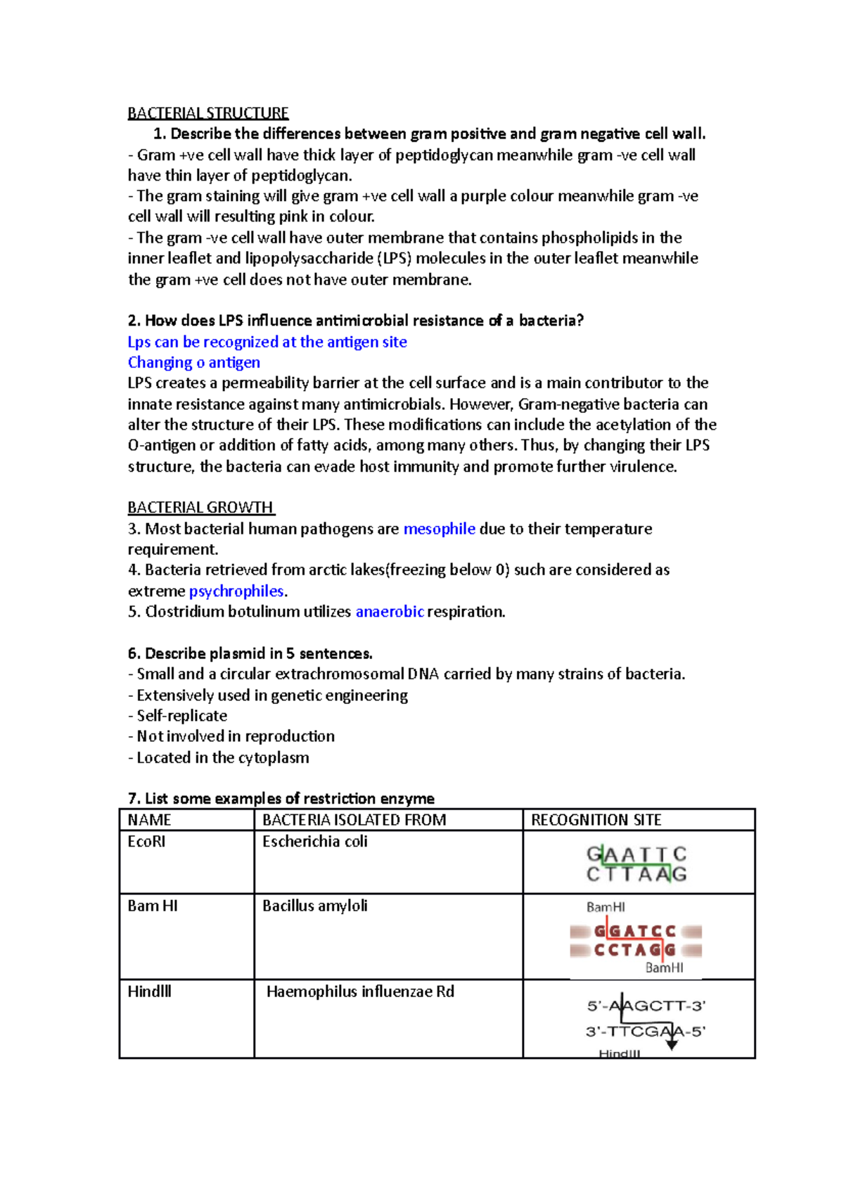 Bacteria Question - BACTERIAL STRUCTURE Describe the differences ...