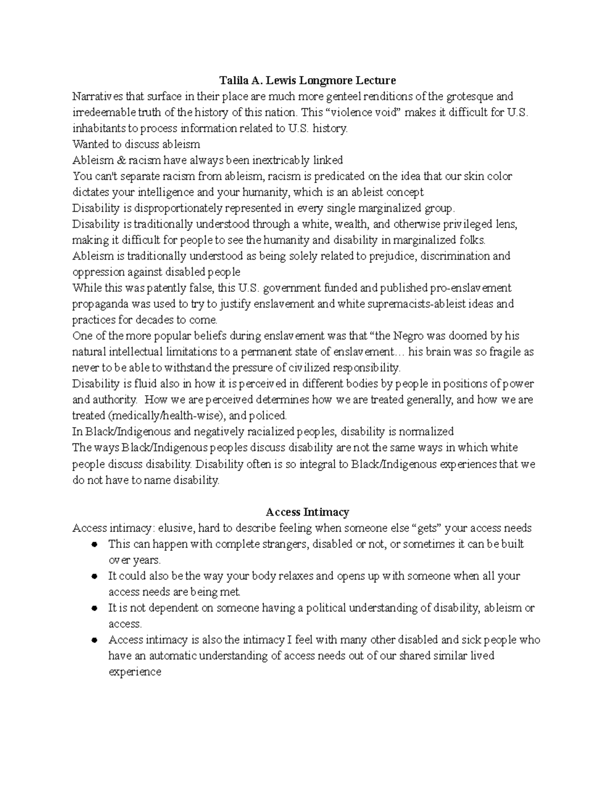 CYC 3000 Notes - Talila A. Lewis Longmore Lecture Narratives that ...